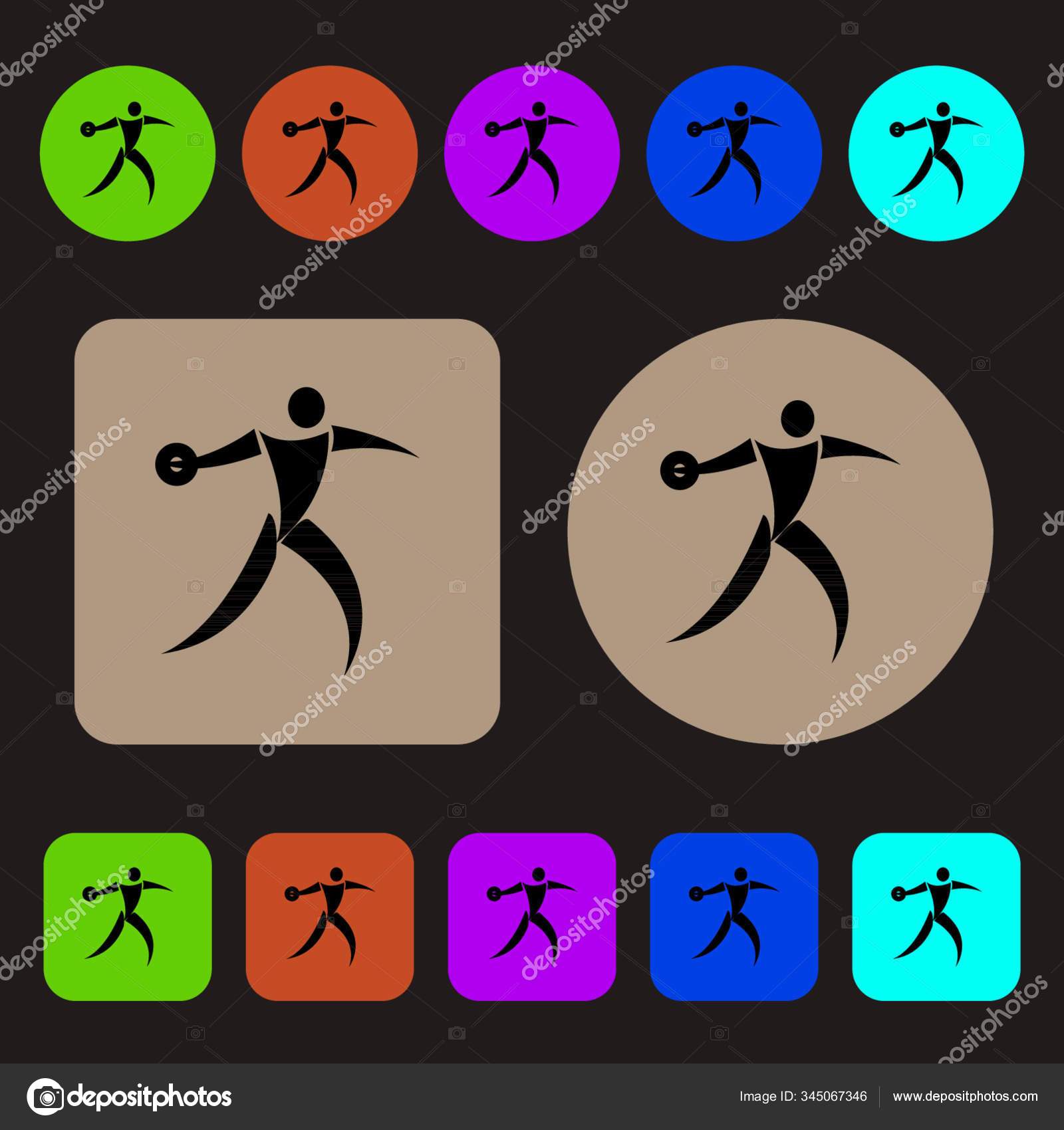 Discus Thrower Icon Sign Set Colored Buttons Flat Design Vector Stock ...