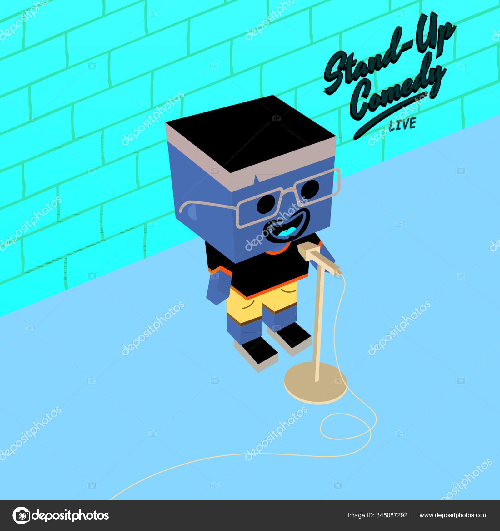 Stand Comedy Isometric Block Cartoon Theme Vector Illustration Stock ...