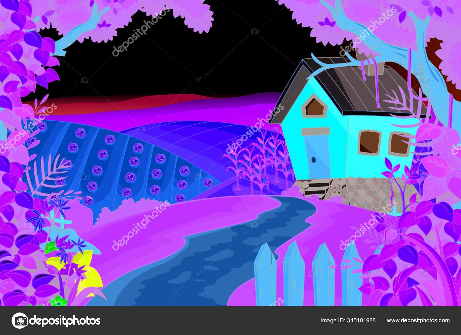 Vector Illustration Beauty Red House Landscape Background Stock Vector ...