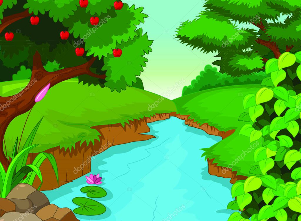 ilustración vectorial de bosque con río para su diseño 2022