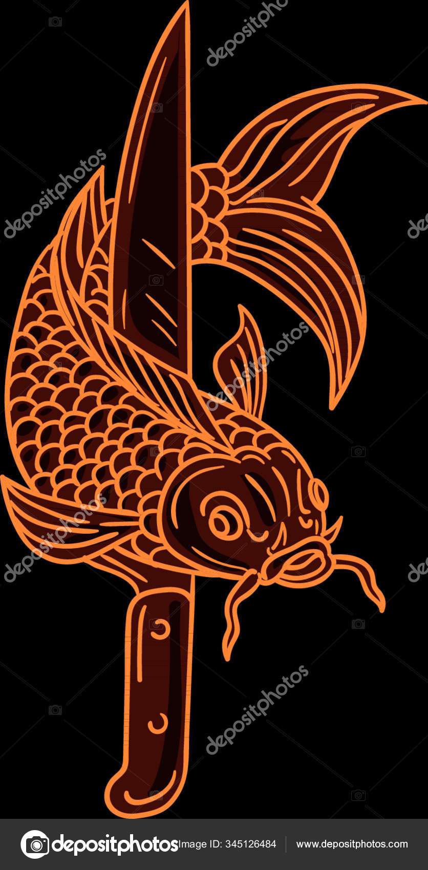 Drawing Sketch Style Illustration Trout Fish Cook's Knife Viewed Front ...