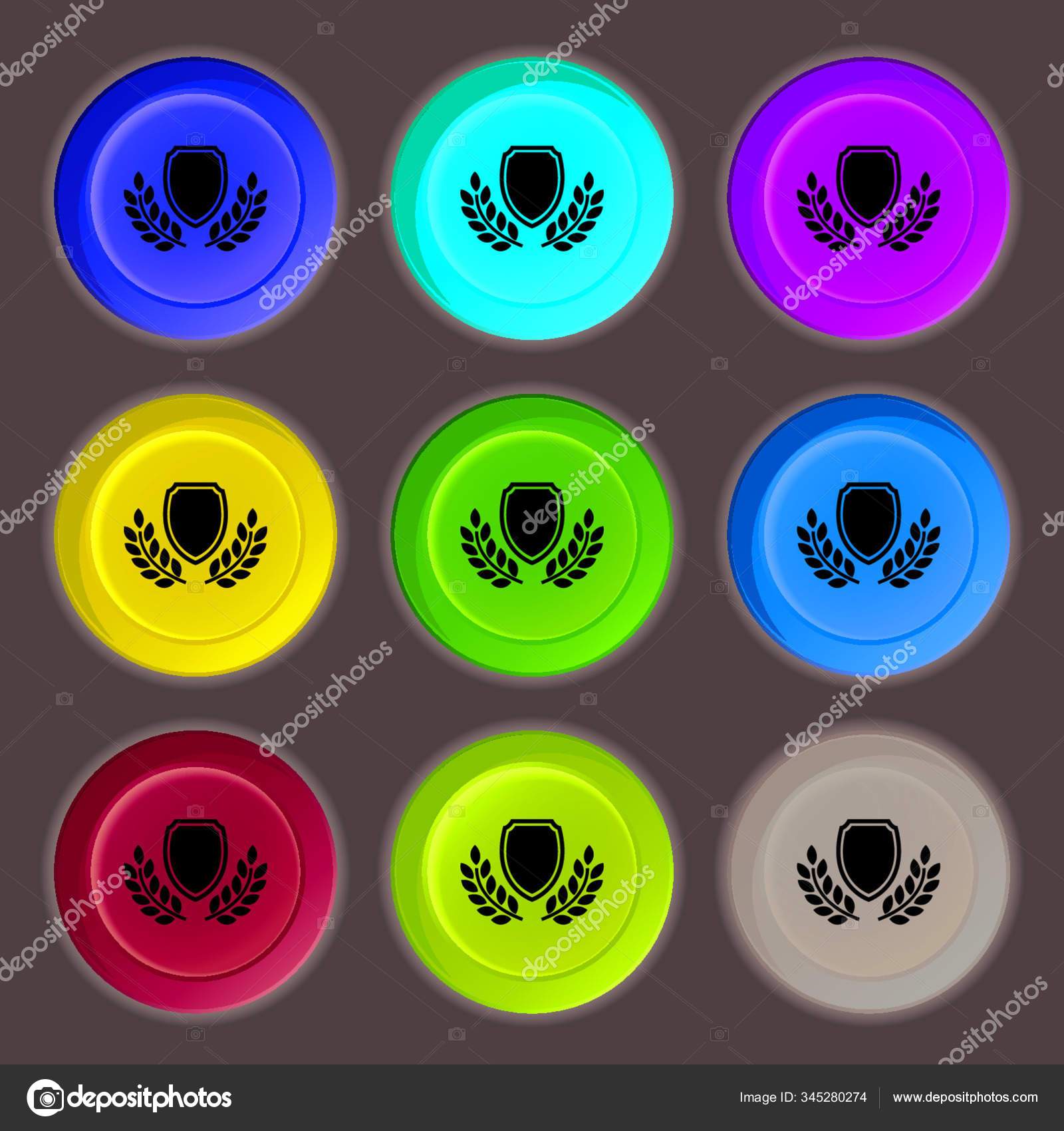 Signo Icono Medalla Blanco Símbolo Nueve Botones Redondos Colores ...