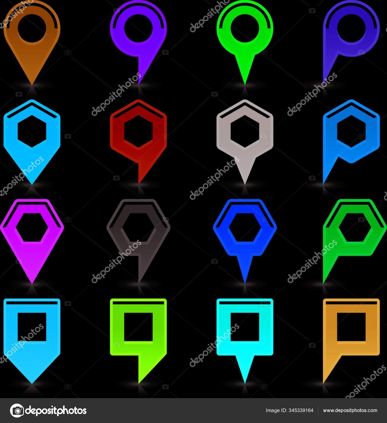 Blank Map Pins Sign Location Icon Shadow Reflection White Background ...