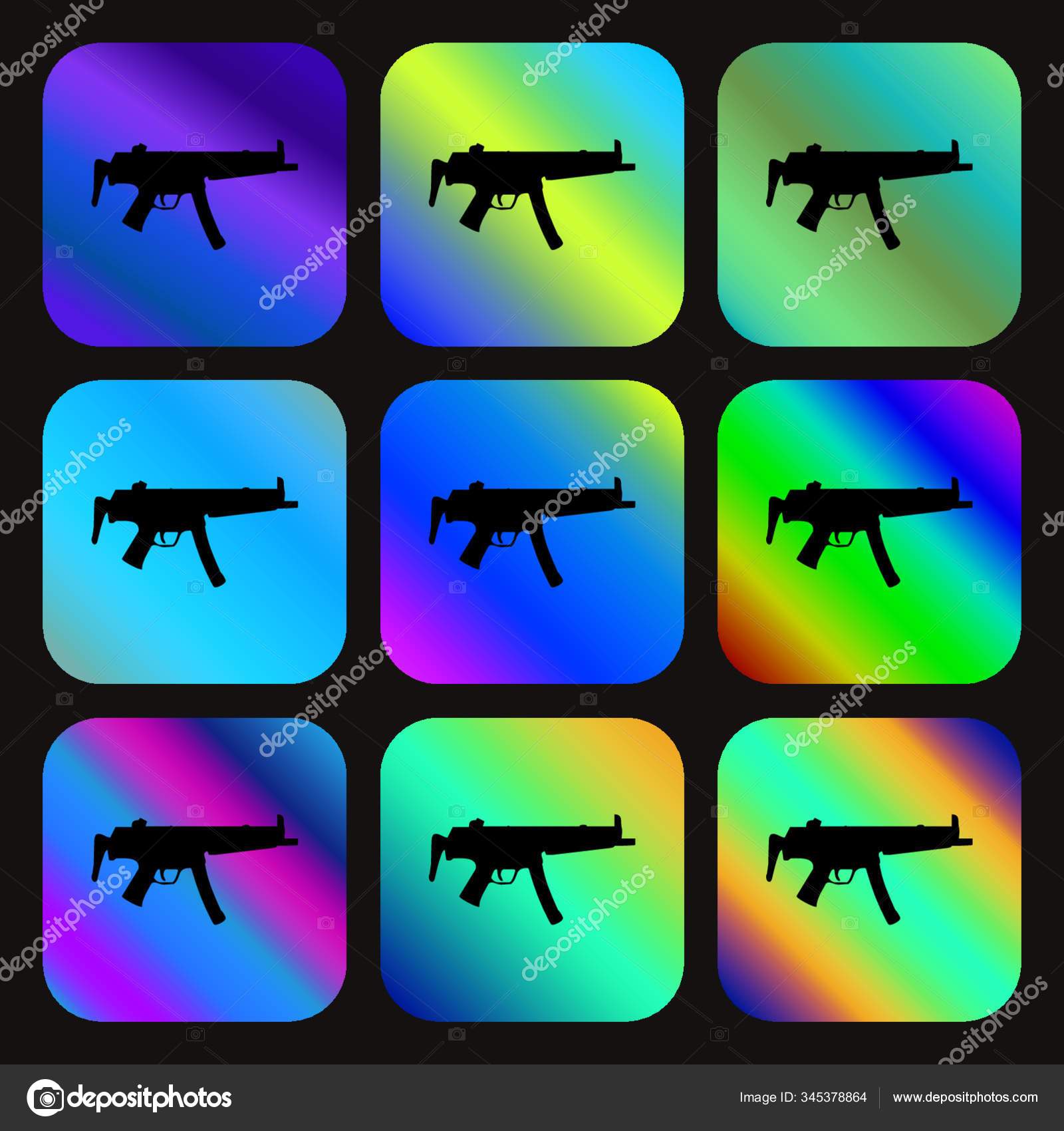 Machine Gun Icon Nine Buttons Bright Gradients Beautiful Design Vector ...