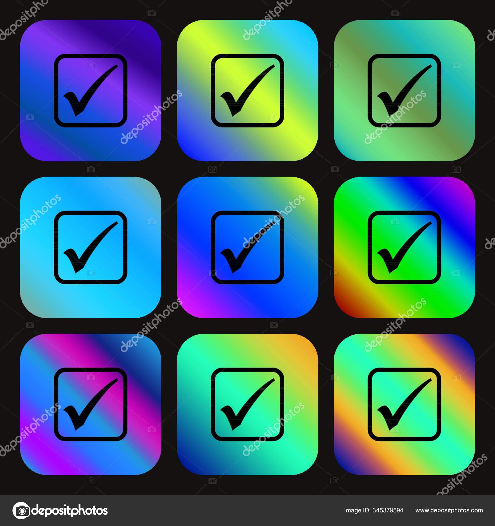Check Mark Icon Nine Buttons Bright Gradients Beautiful Design Vector ...