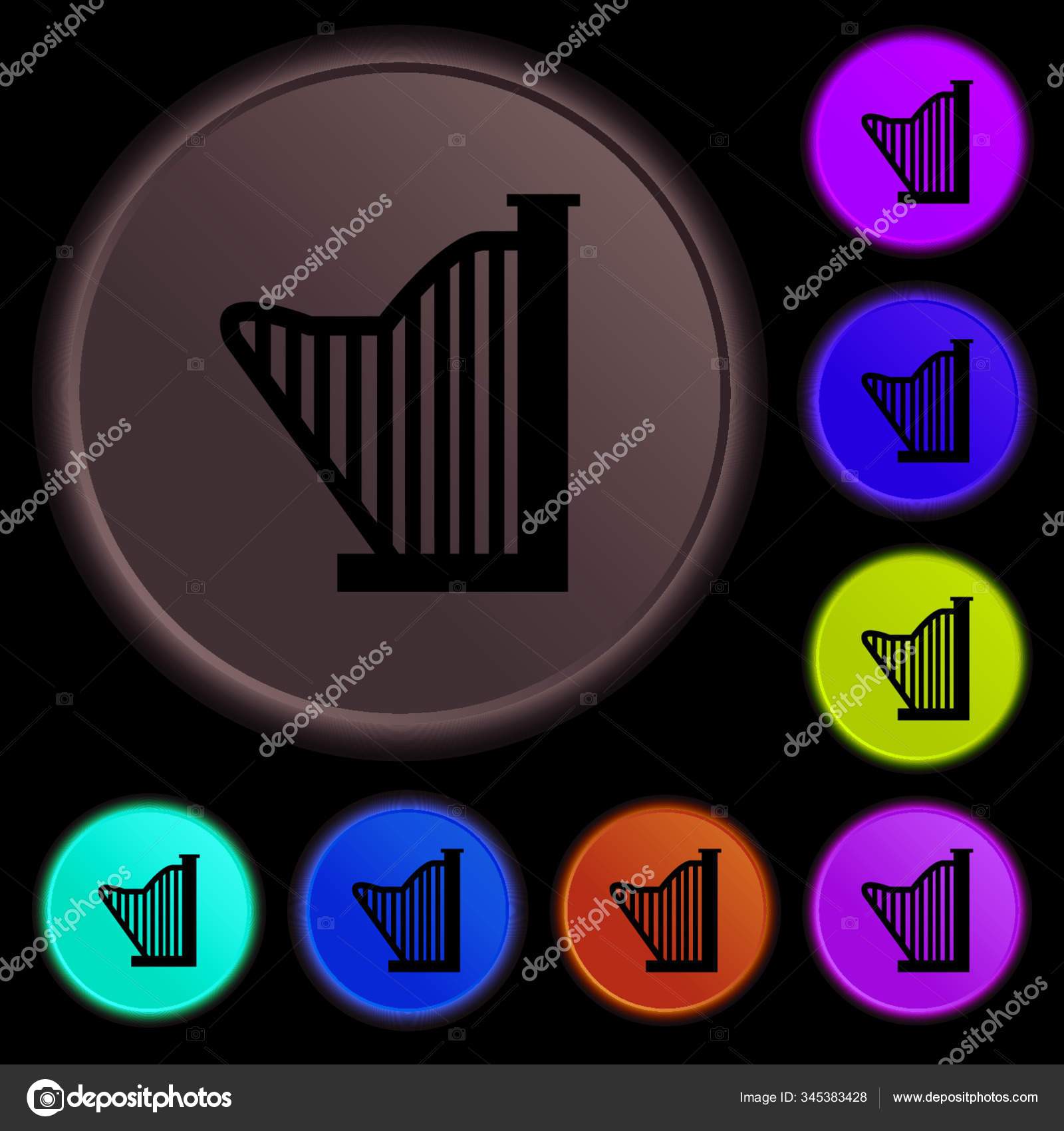 Harp Icon Sign Symbol Eight Flat Buttons Vector Illustration Stock ...