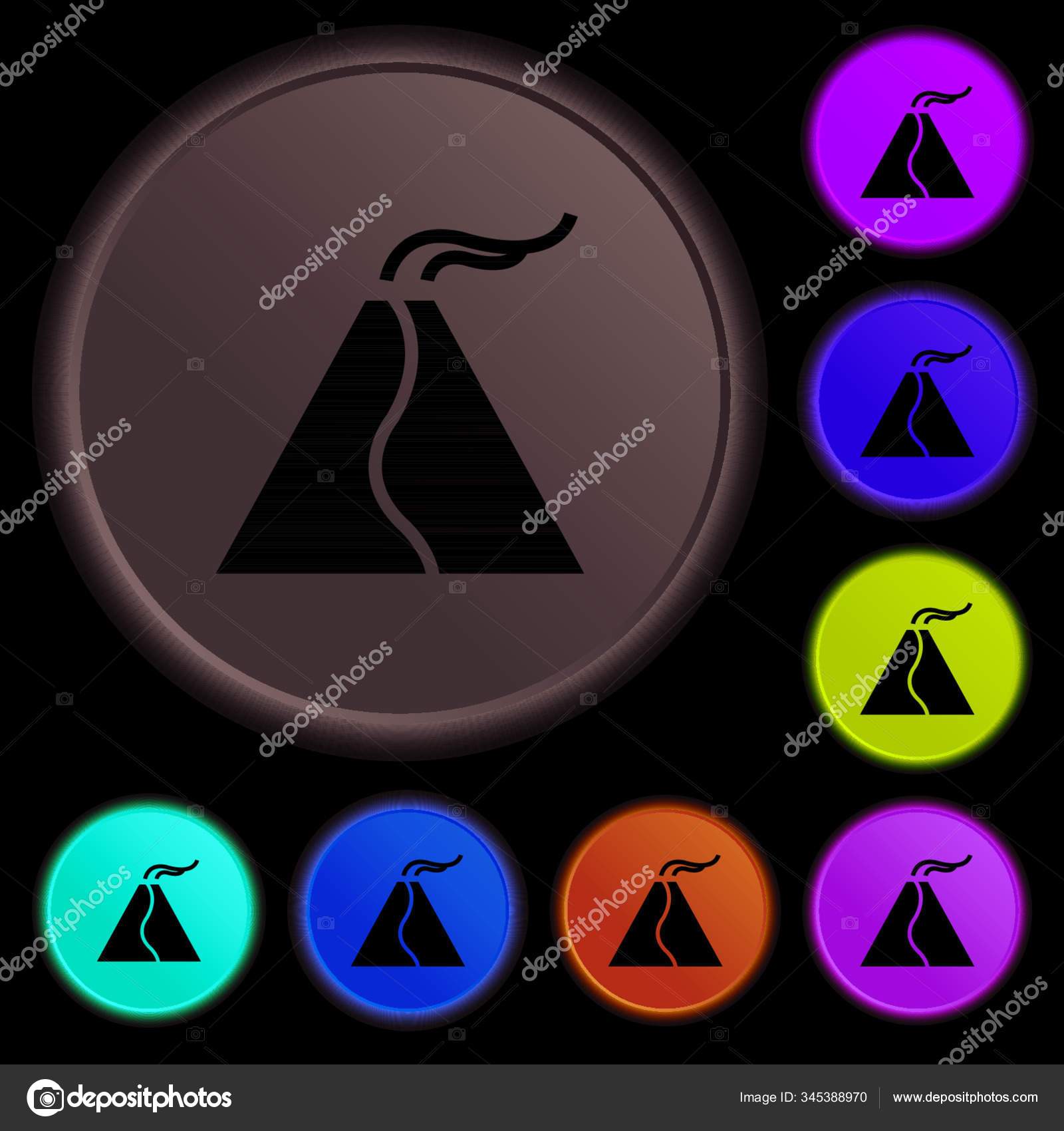 Active Erupting Volcano Icon Sign Symbol Eight Flat Buttons Vector ...