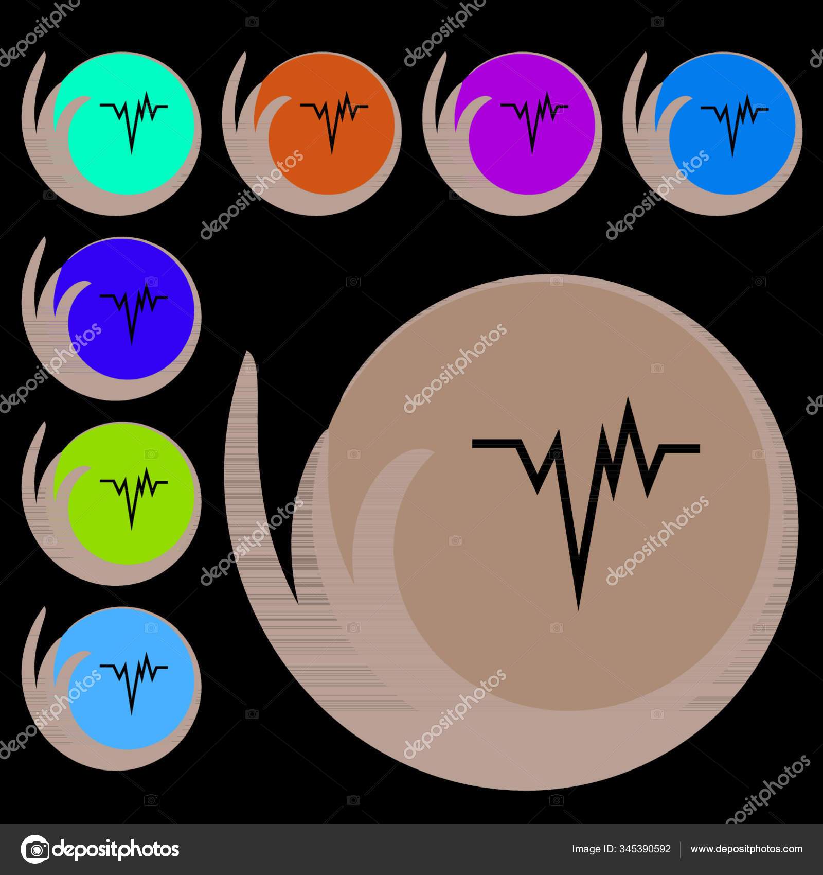 Pulse Icon Sign Symbols Eight Colored Buttons Vector Illustration Stock ...
