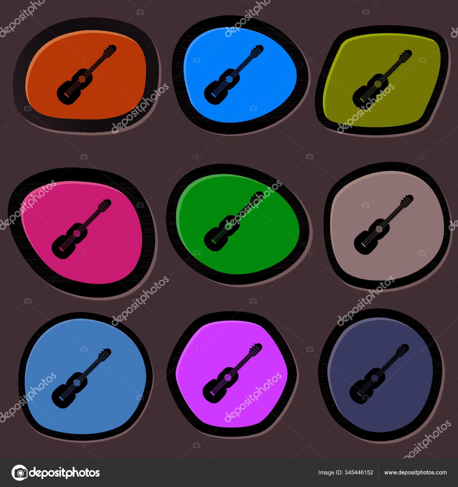 Acoustic Guitar Icon Symbols Multicolored Paper Stickers Vector ...