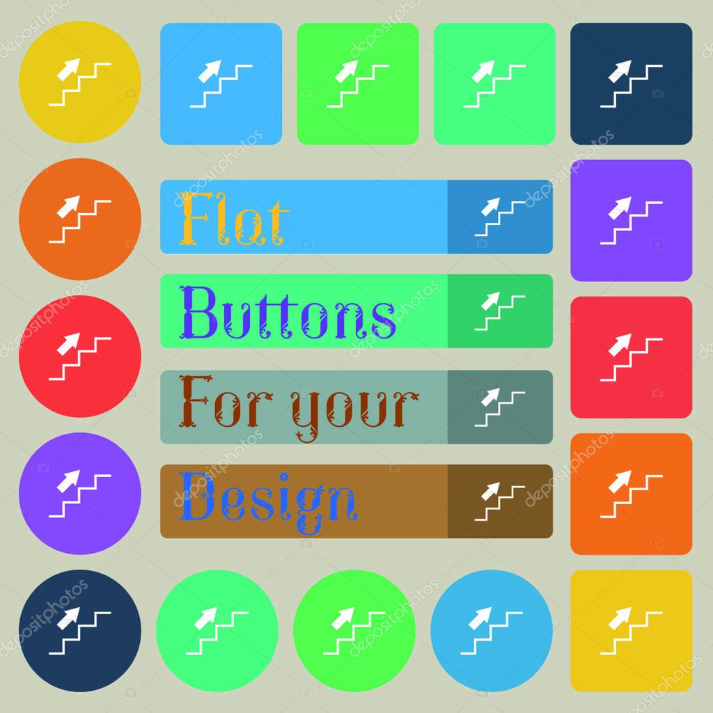 Escaleras subiendo signo de icono. Set de veinte botones planos ...