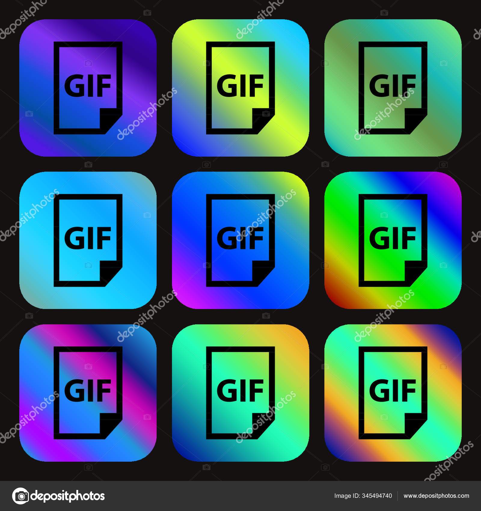 File Gif Icon Nine Buttons Bright Gradients Beautiful Design Vector ...
