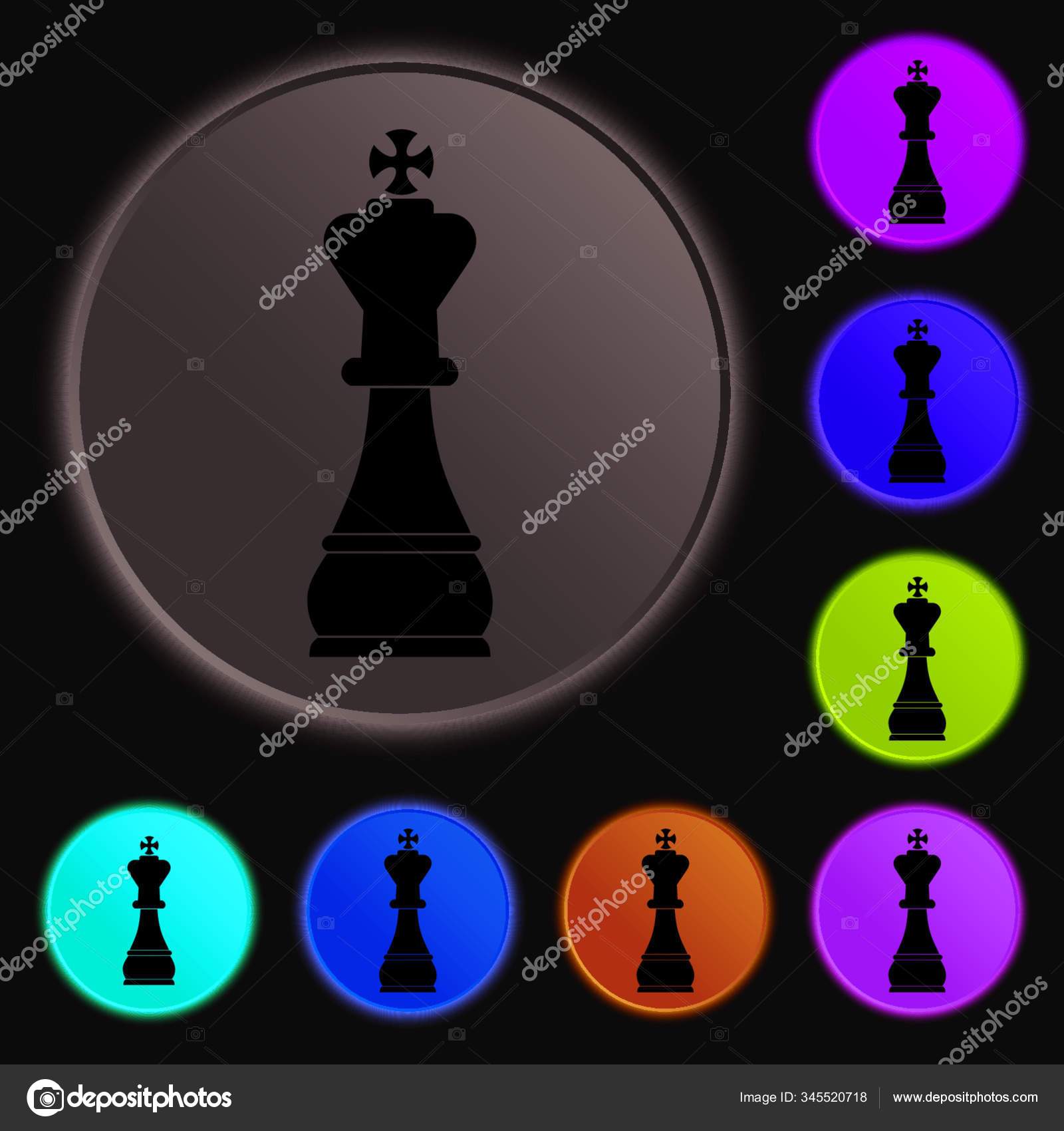 Chess King Icon Sign Symbol Eight Flat Buttons Vector Illustration ...