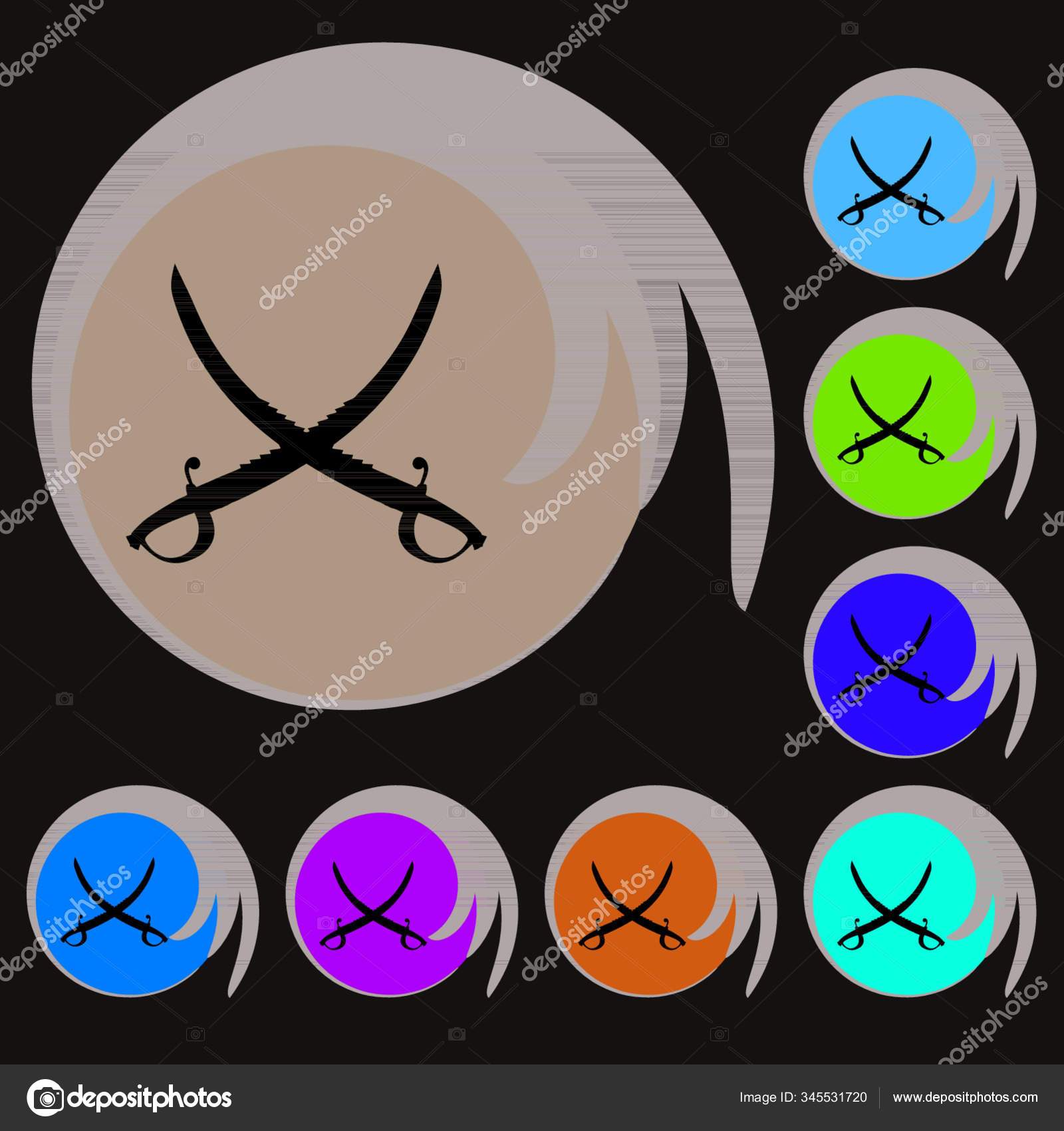 Crossed Saber Sign Icon Symbols Eight Colored Buttons Vector ...