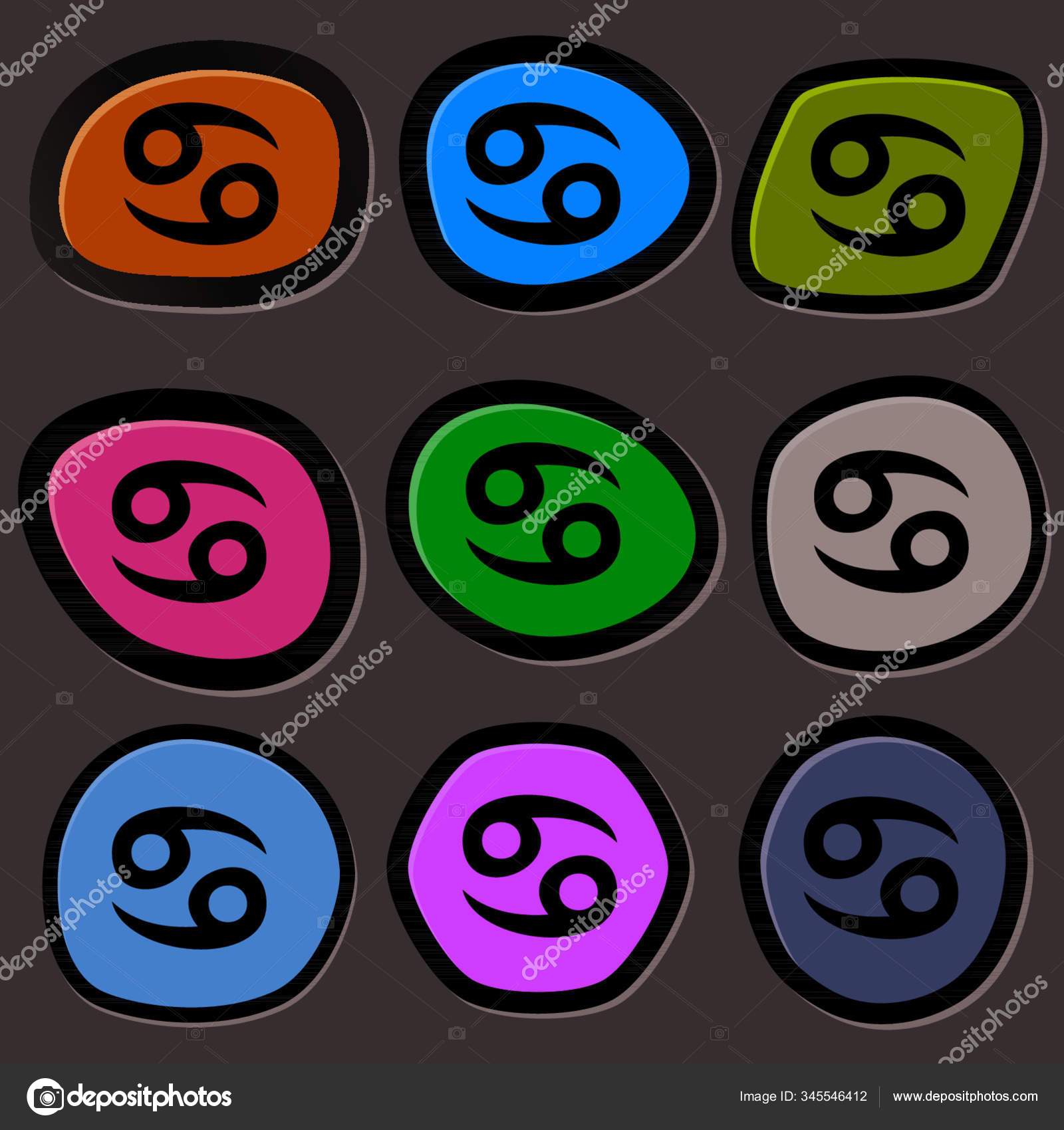 Zodiac Cancer Symbols Multicolored Paper Stickers Vector Illustration ...