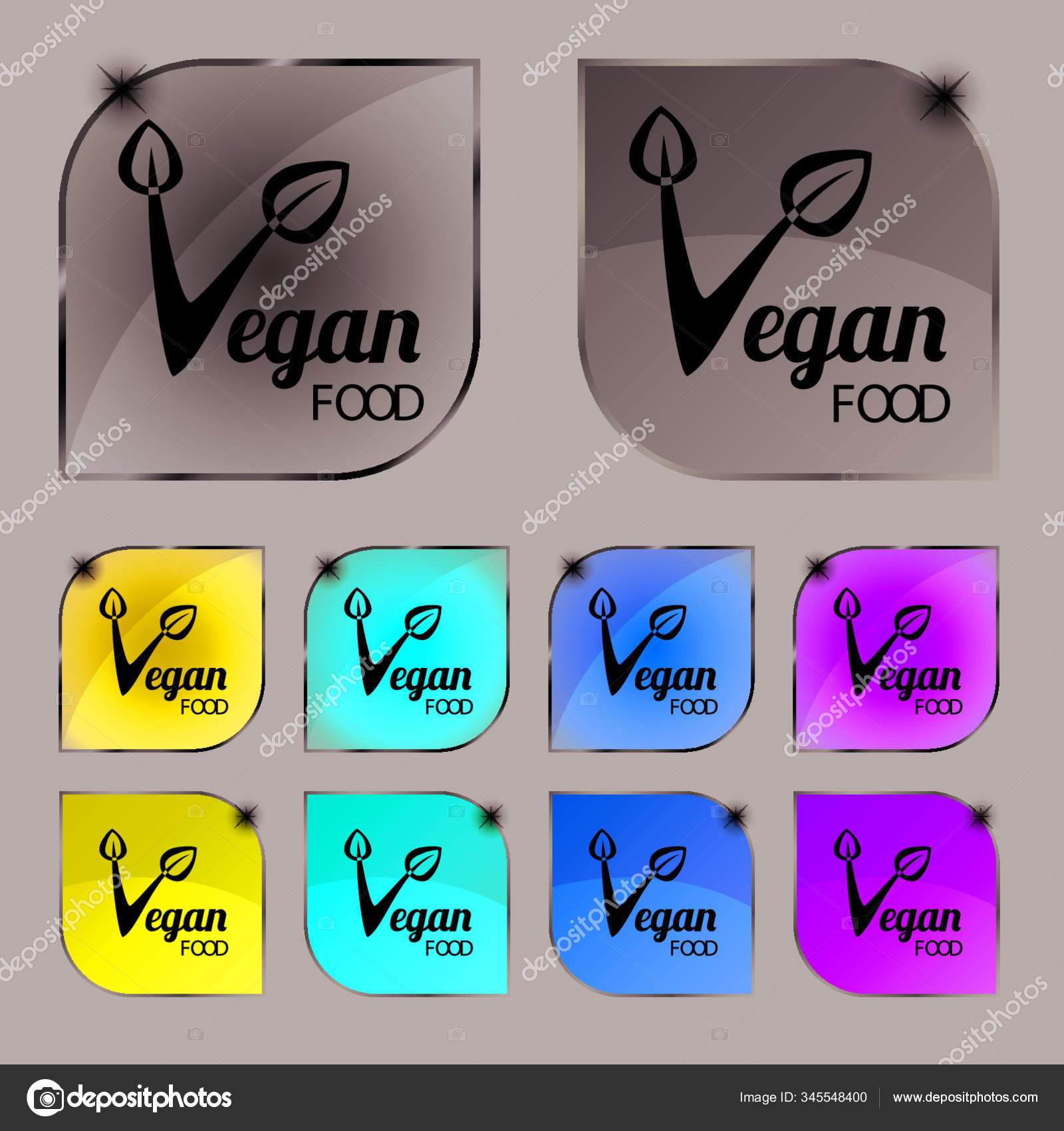 Vegan Food Graphic Design Icon Sign Set Ten Colorful Buttons Stock ...