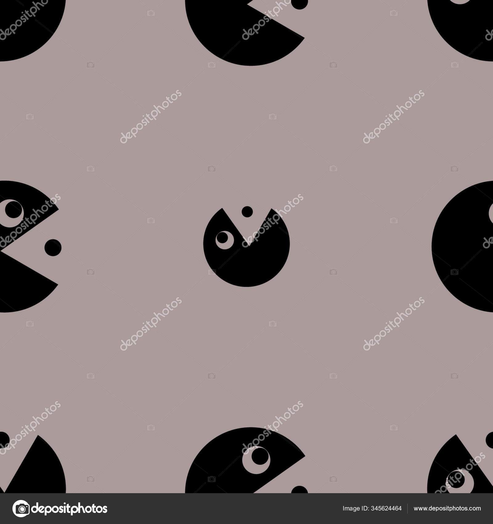 Pac Man Icon Sign Seamless Pattern Gray Background Vector Illustration ...