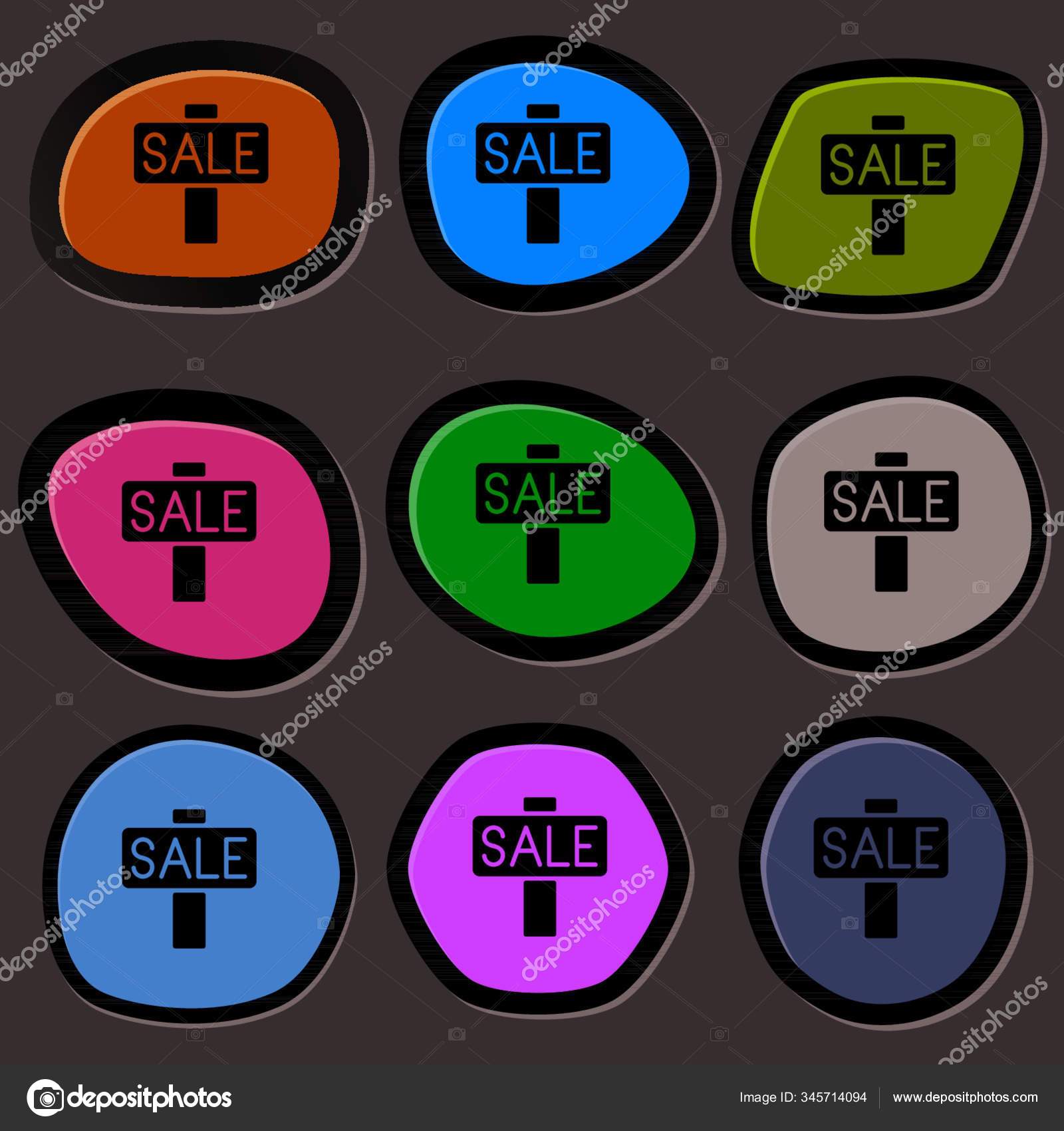 Sale Price Tag Icon Symbols Multicolored Paper Stickers Vector ...