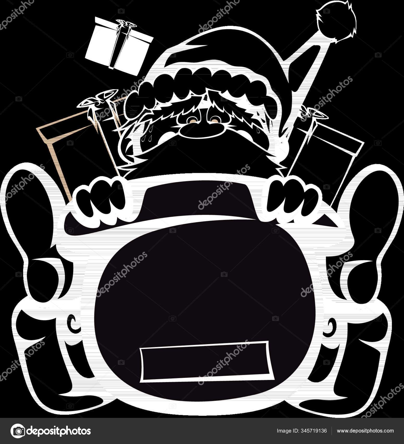 Santa Sleigh Out Control Black White Silhouette Stock Vector Image by ...