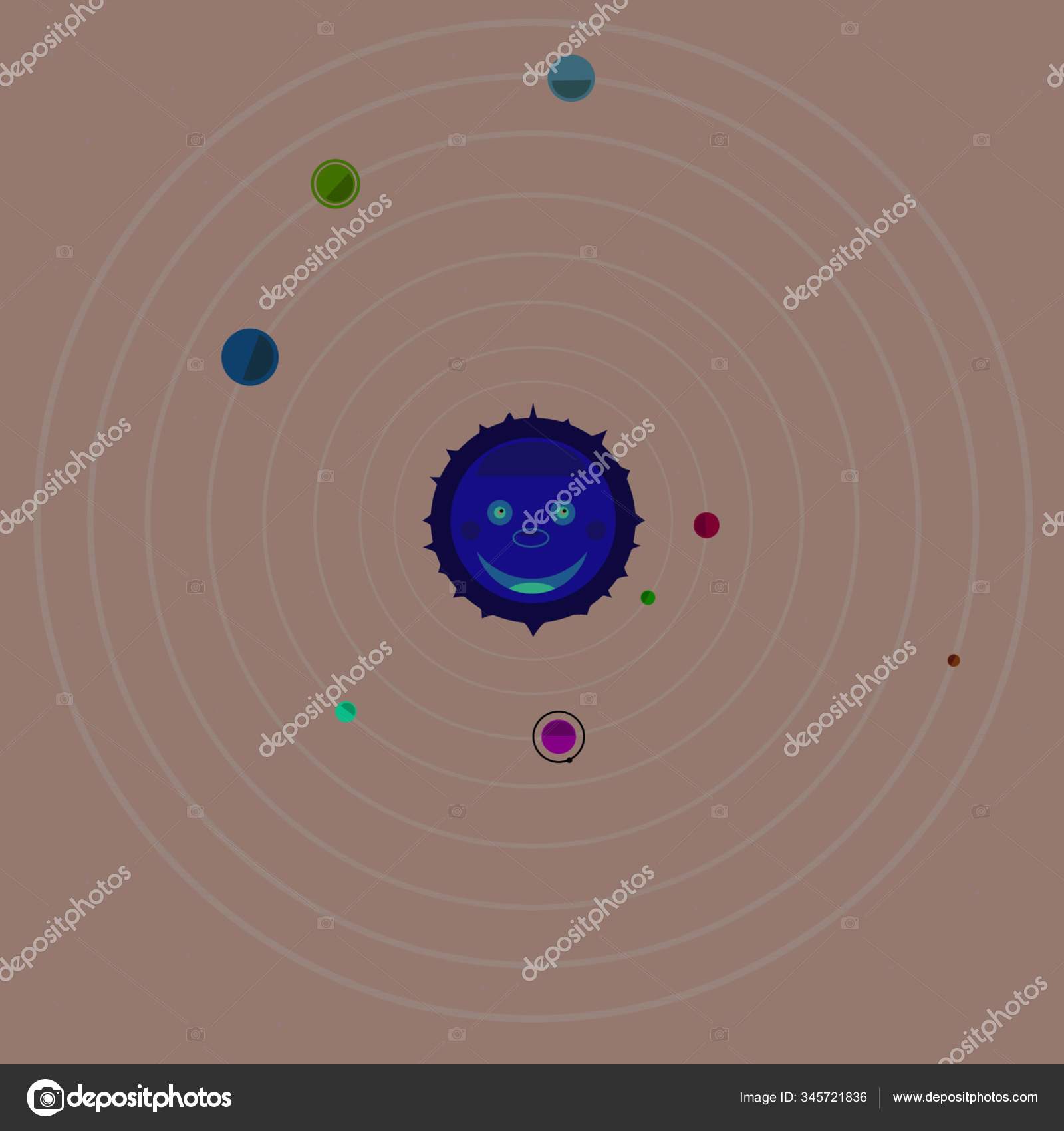 Planets Solar System Revolve Smiling Sun Open Space Stock Vector Image ...