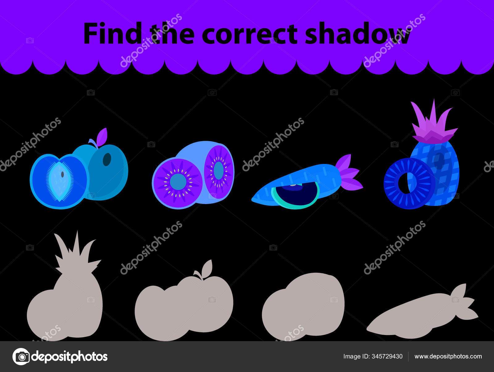 Children Educational Game Find Correct Shadow Silhouette Fruit Set Game ...
