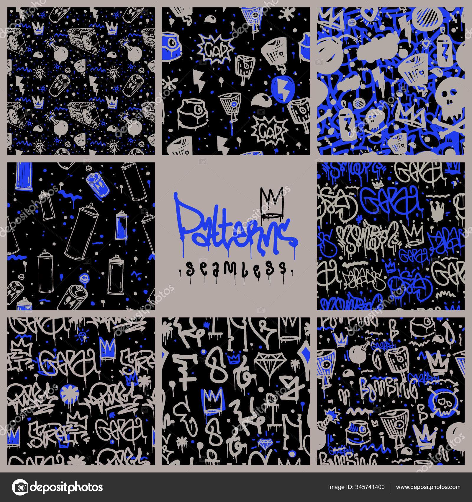 Big Set Seamless Patterns Graffiti Style King Style Original Youth ...