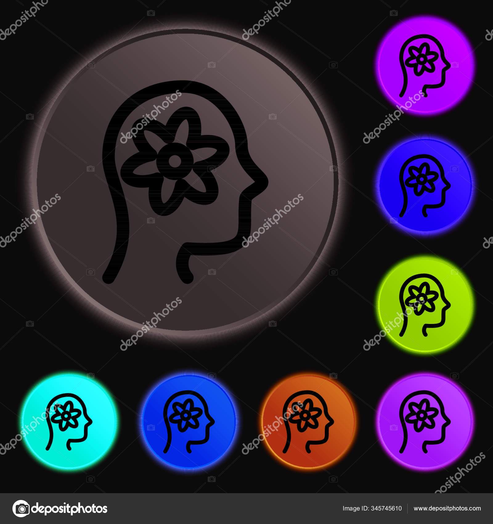 Pictograph Gear Head Icon Sign Symbol Eight Flat Buttons Vector Stock ...
