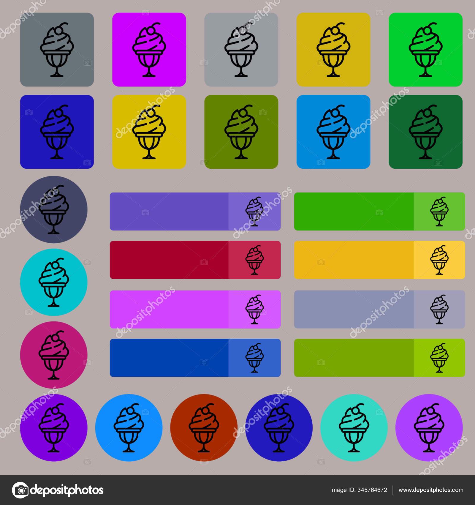 Ice Cream Icon Sign Set Twenty Seven Multicolored Flat Buttons Stock ...