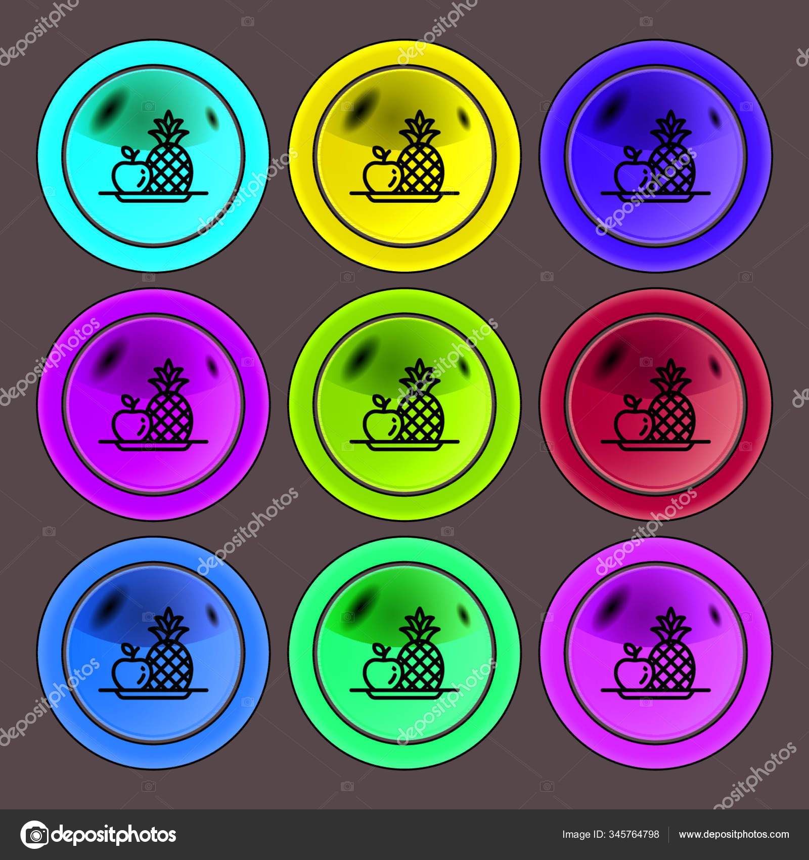 Fruits Set Pineapple Apple Icon Sign Symbol Nine Colourful Buttons Stock Vector by ©YAYImages ...