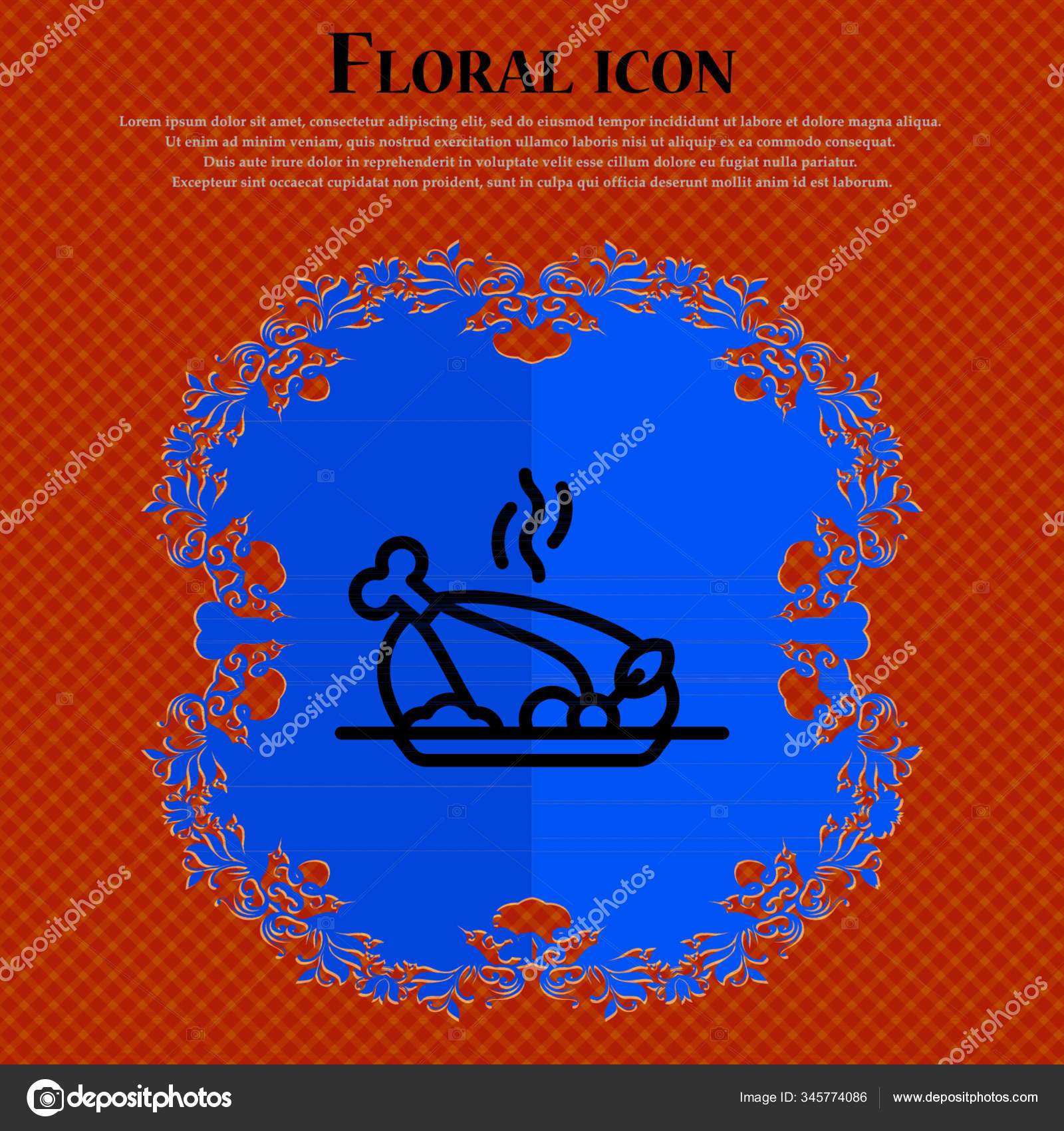 Grill Chicken Meat Barbecue Spice Icon Sign Floral Flat Design — Stock ...