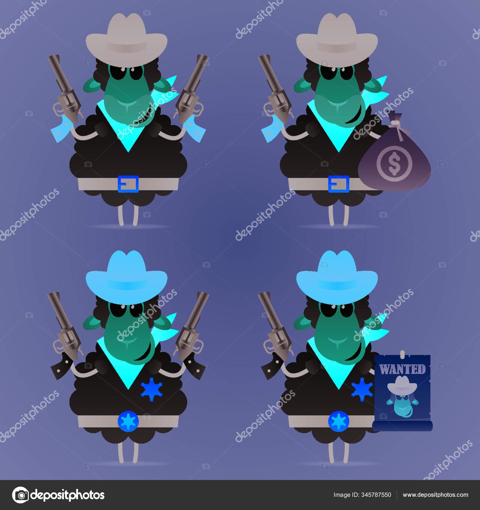Ilustración Set Vaquero Ovino Diferentes Poses Formato Eps Vector de ...