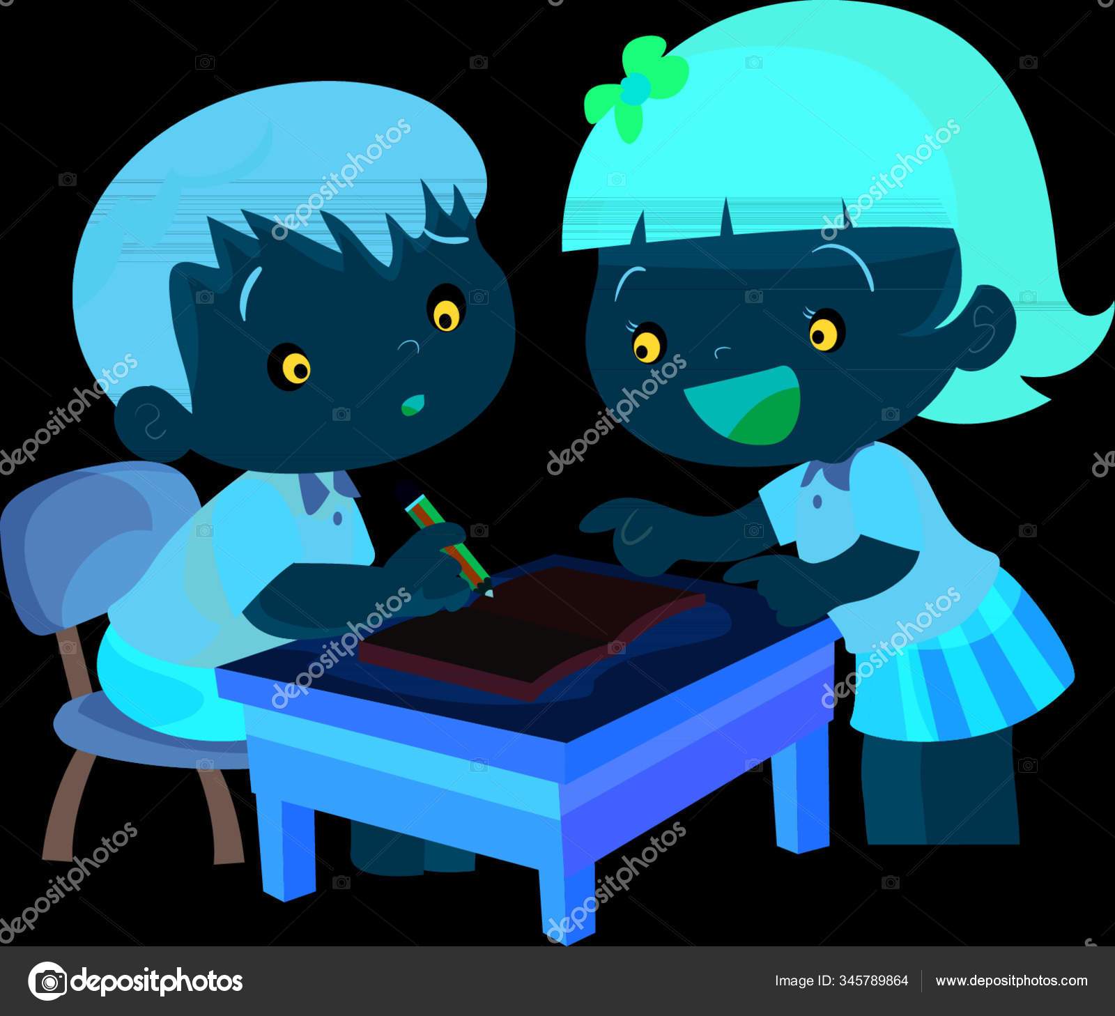 Vector Cute Girl Student Teaching Friend Classroom Illustration Cartoon ...