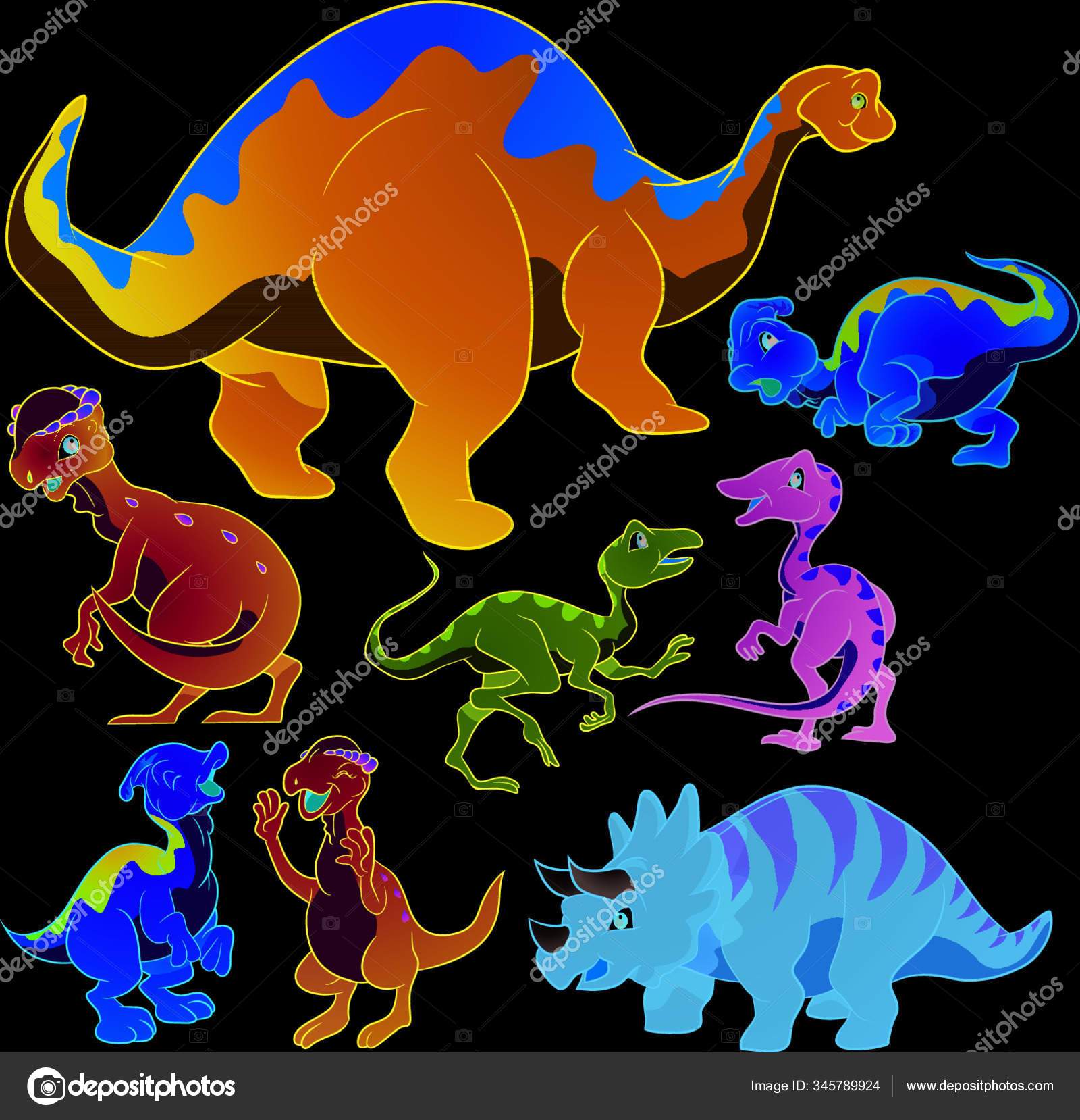 Kelompok Lucu Dinosaurus Vektor Kartun Banyak Tindakan Vektor Stok oleh ...