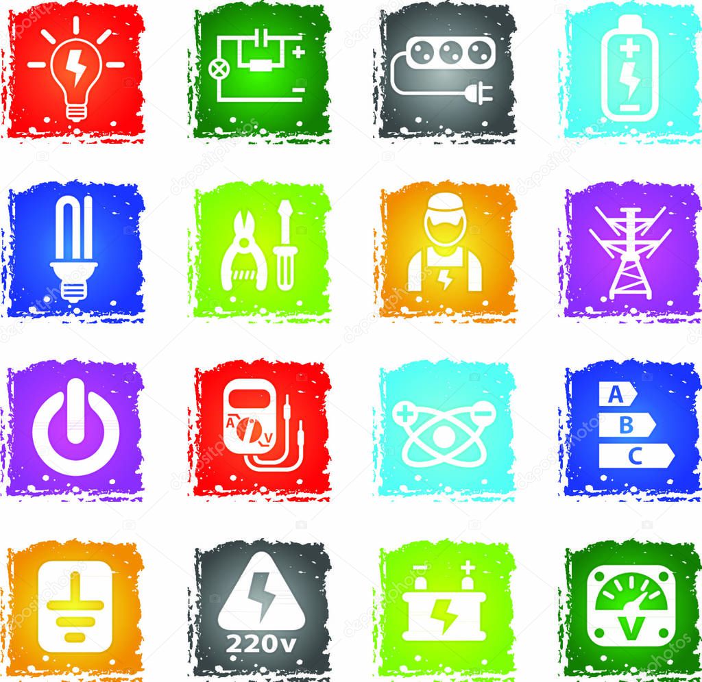 iconos web de electricidad en estilo grunge para el diseño de la ...