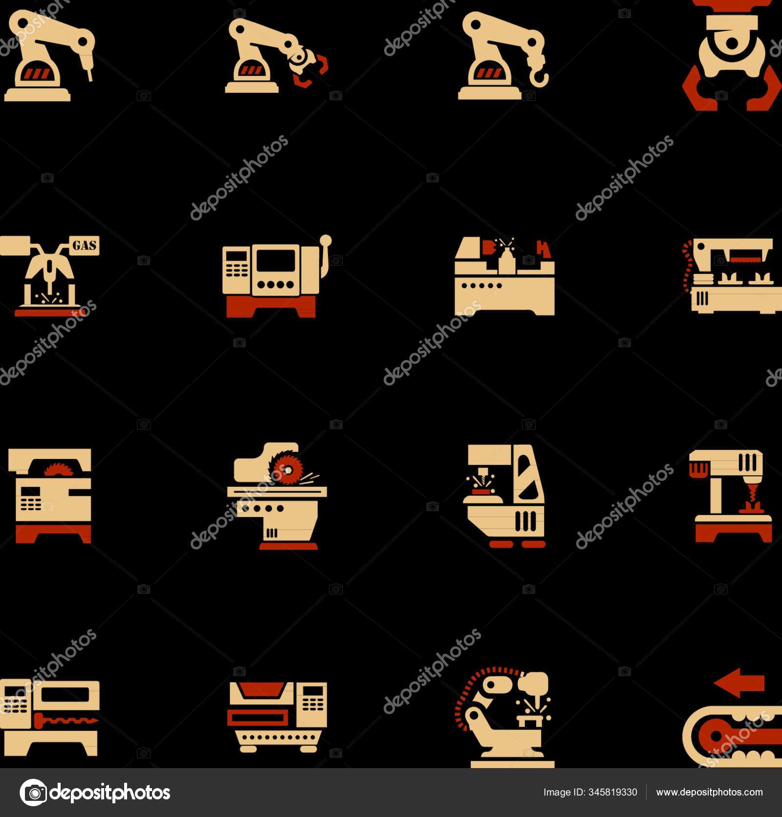 Vector Machine Tool Icons Set Work Factory Production Industrial ...