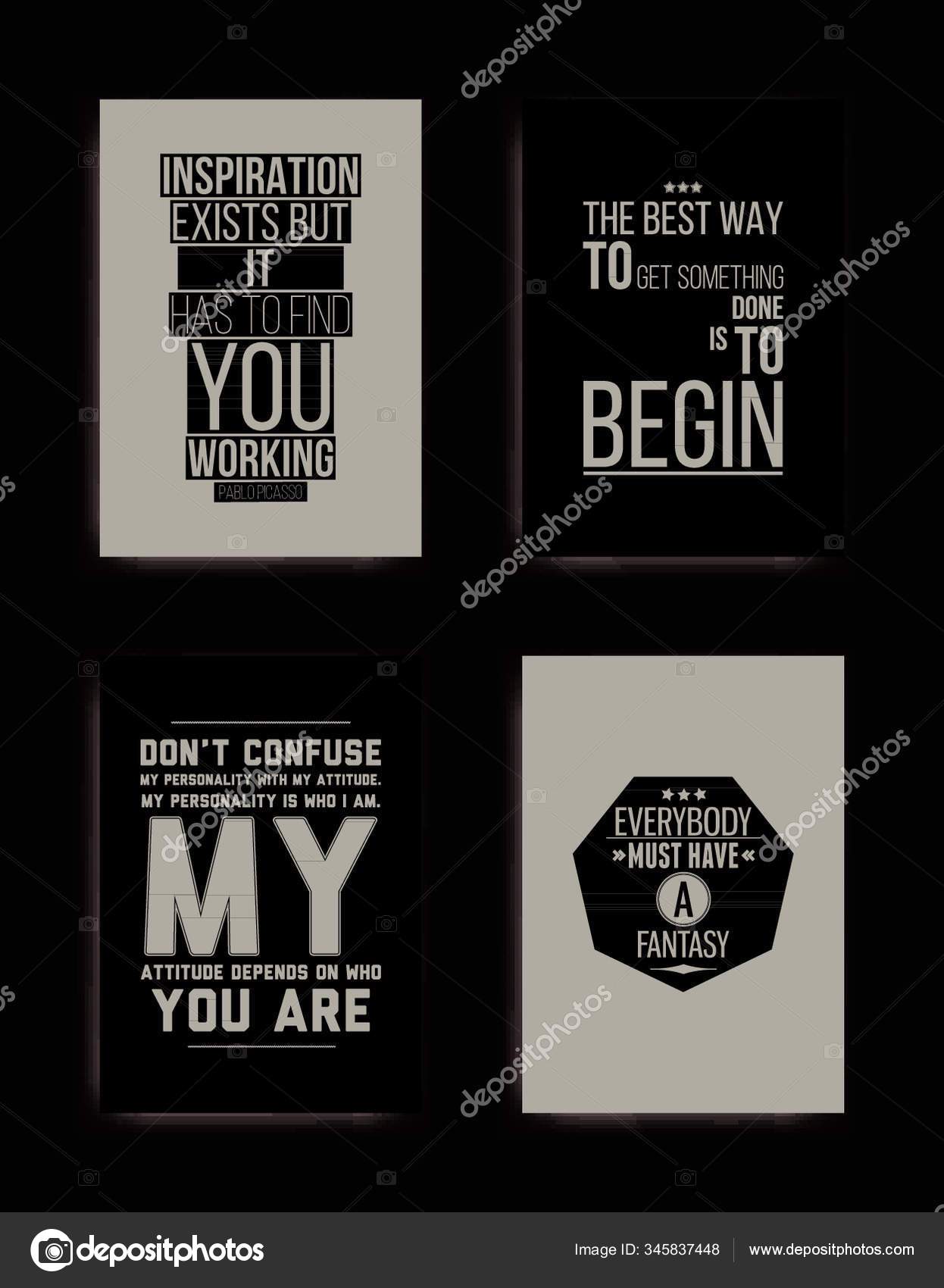 Set Four Motivational Posters Popular Quotes Black White Colors Stock ...