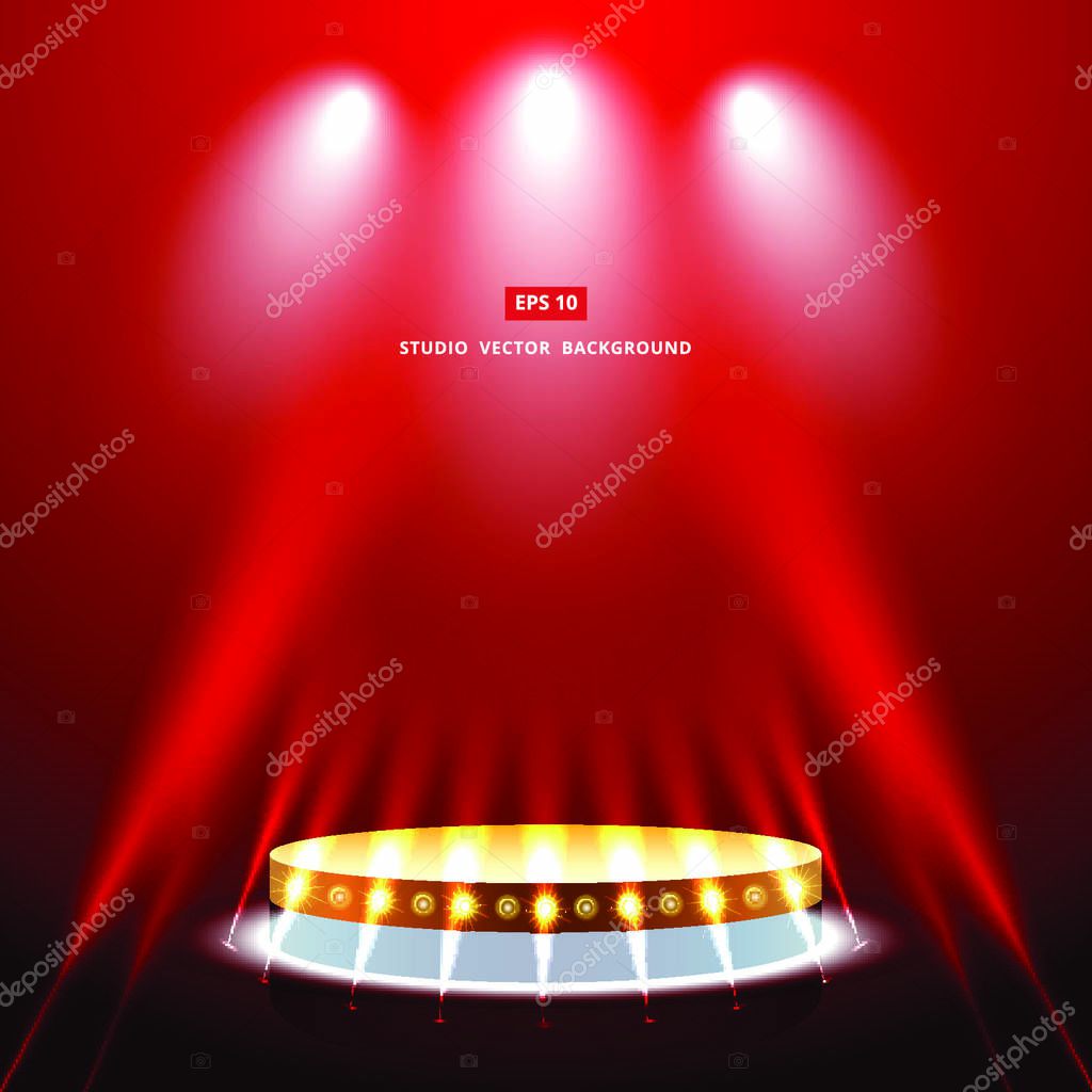 Estudio Fondo Rojo Con Iluminación Oro Podio Escenario Vector Vector de ...