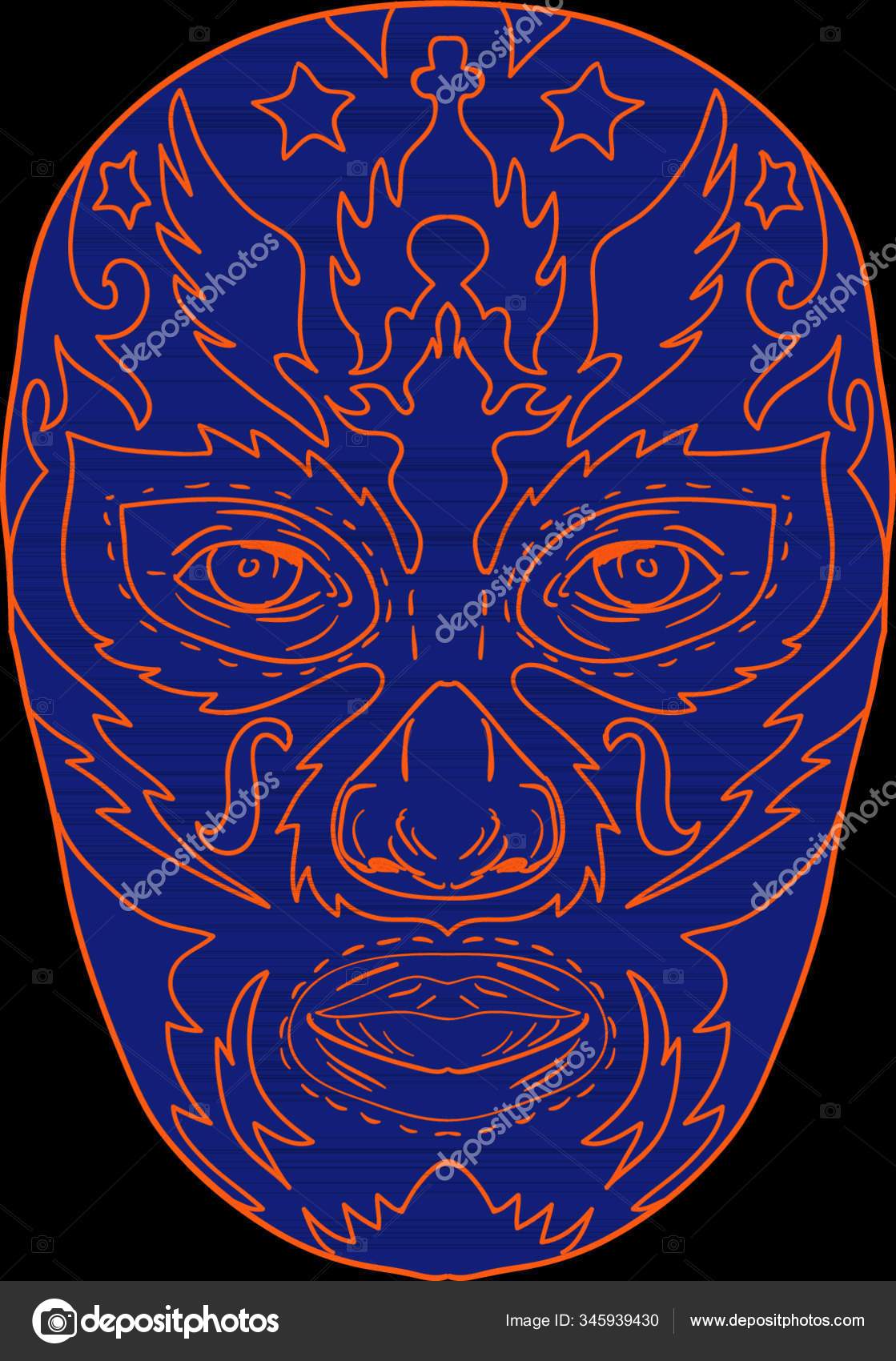 Illustration Mexican Luchador Lucha Libre Wrestler Mask Front View Done ...