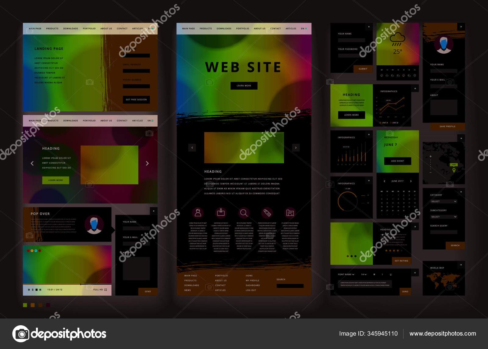 Website Template Design Interface Elements Bokeh Defocused Backgrounds ...