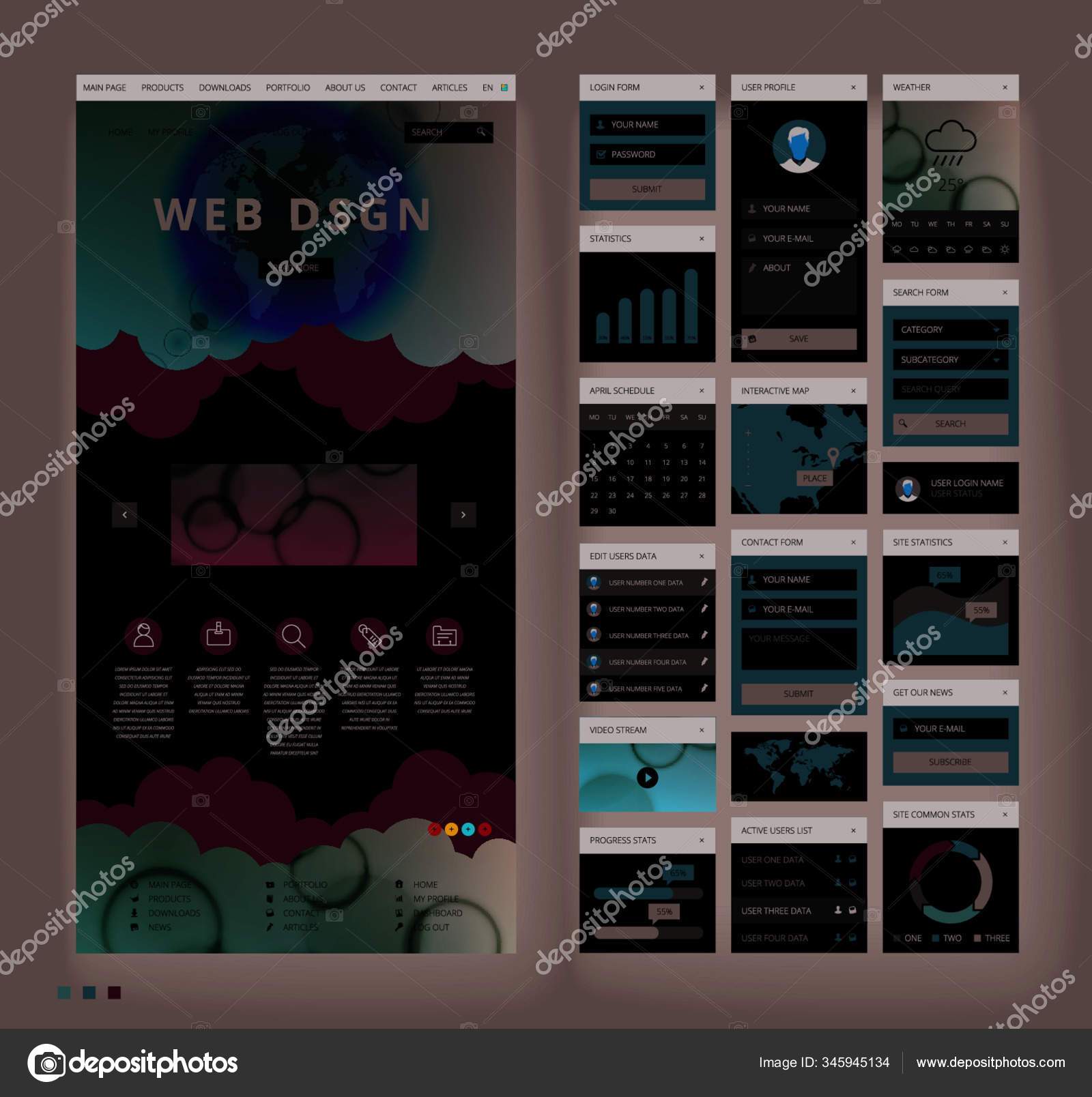 Website Template Design Interface Elements Earth Bokeh Defocused Backgrounds Vector Stock Vector ...