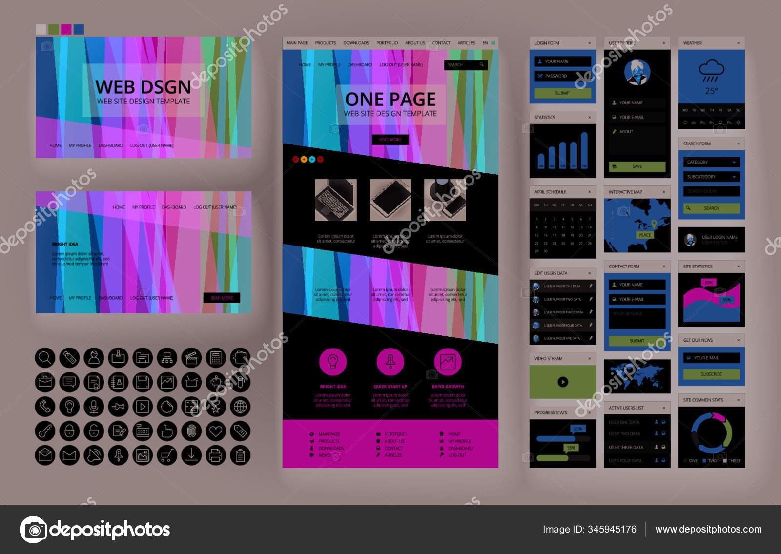 Website Template One Page Design Headers Interface Elements Stock ...