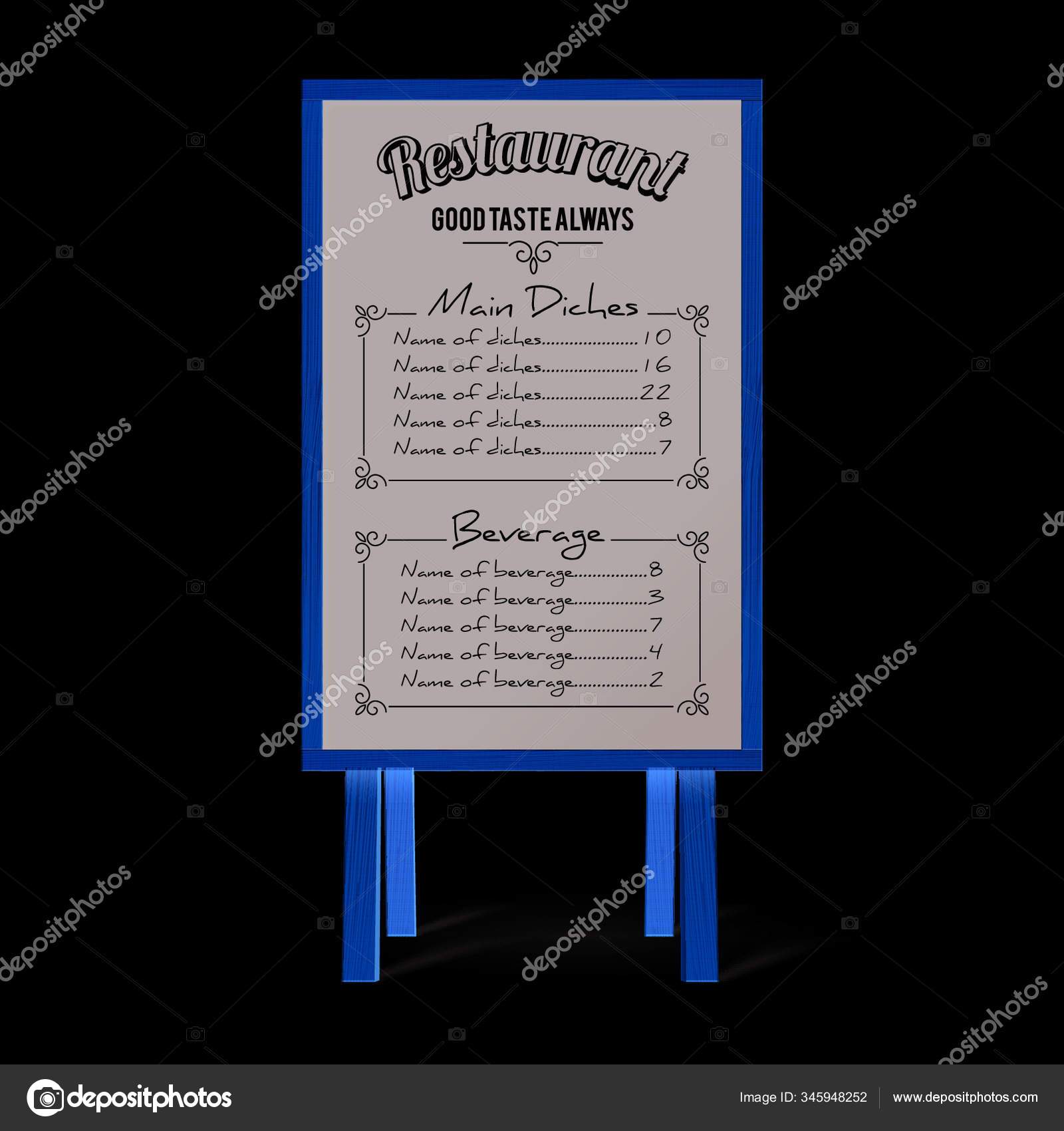 Menu Black Board Wooden Easel Restaurant Menu Template White Background ...
