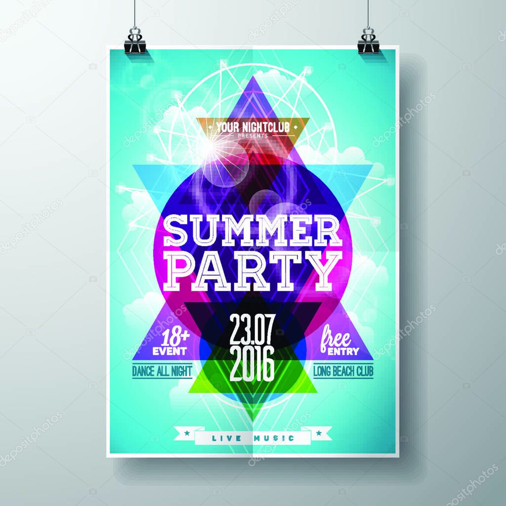 Vector Summer Beach Party Flyer Diseñe con elementos tipográficos y copie el espacio en el fondo ...