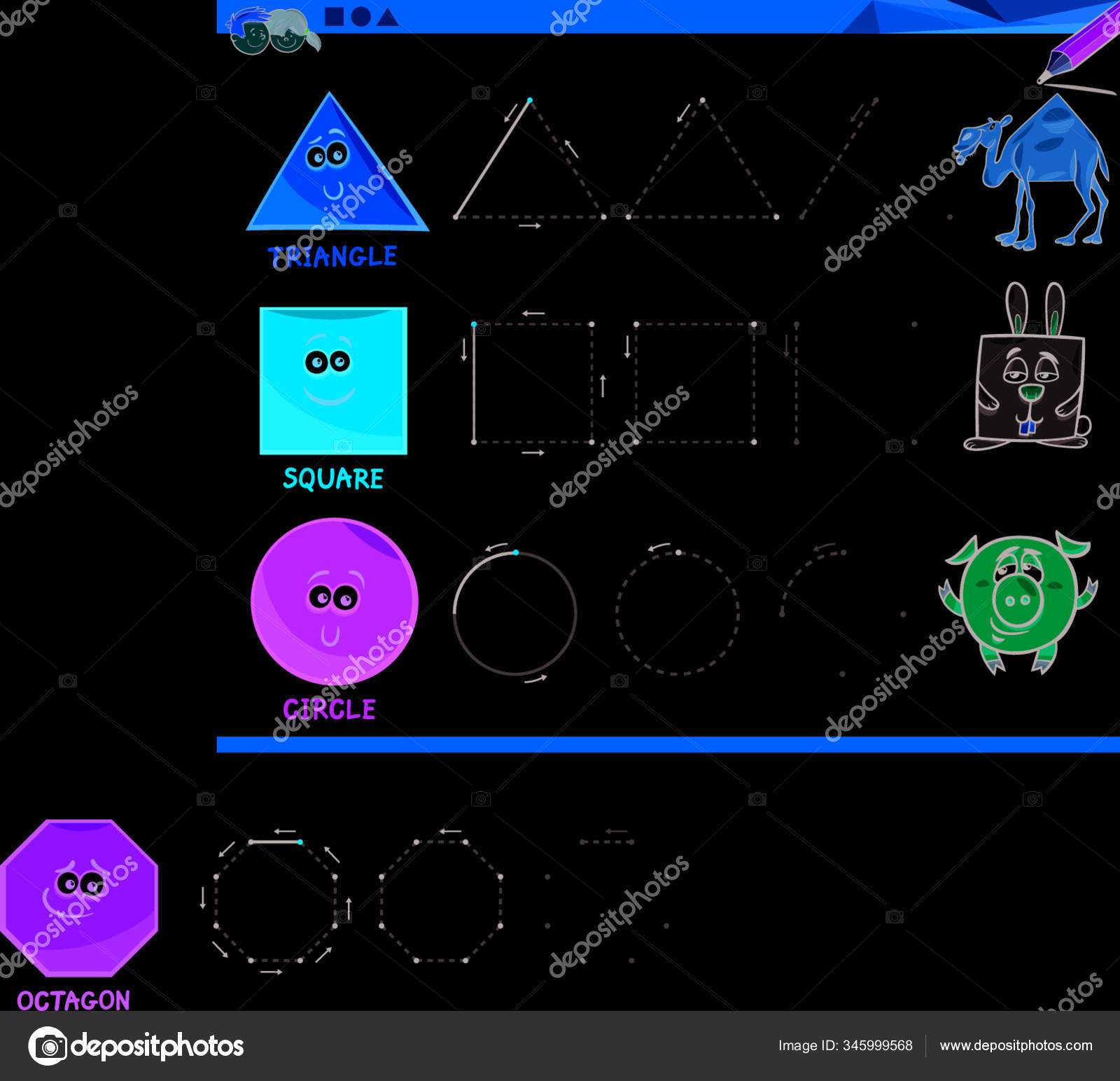 Educational Cartoon Illustration Basic Geometric Shapes Drawing ...