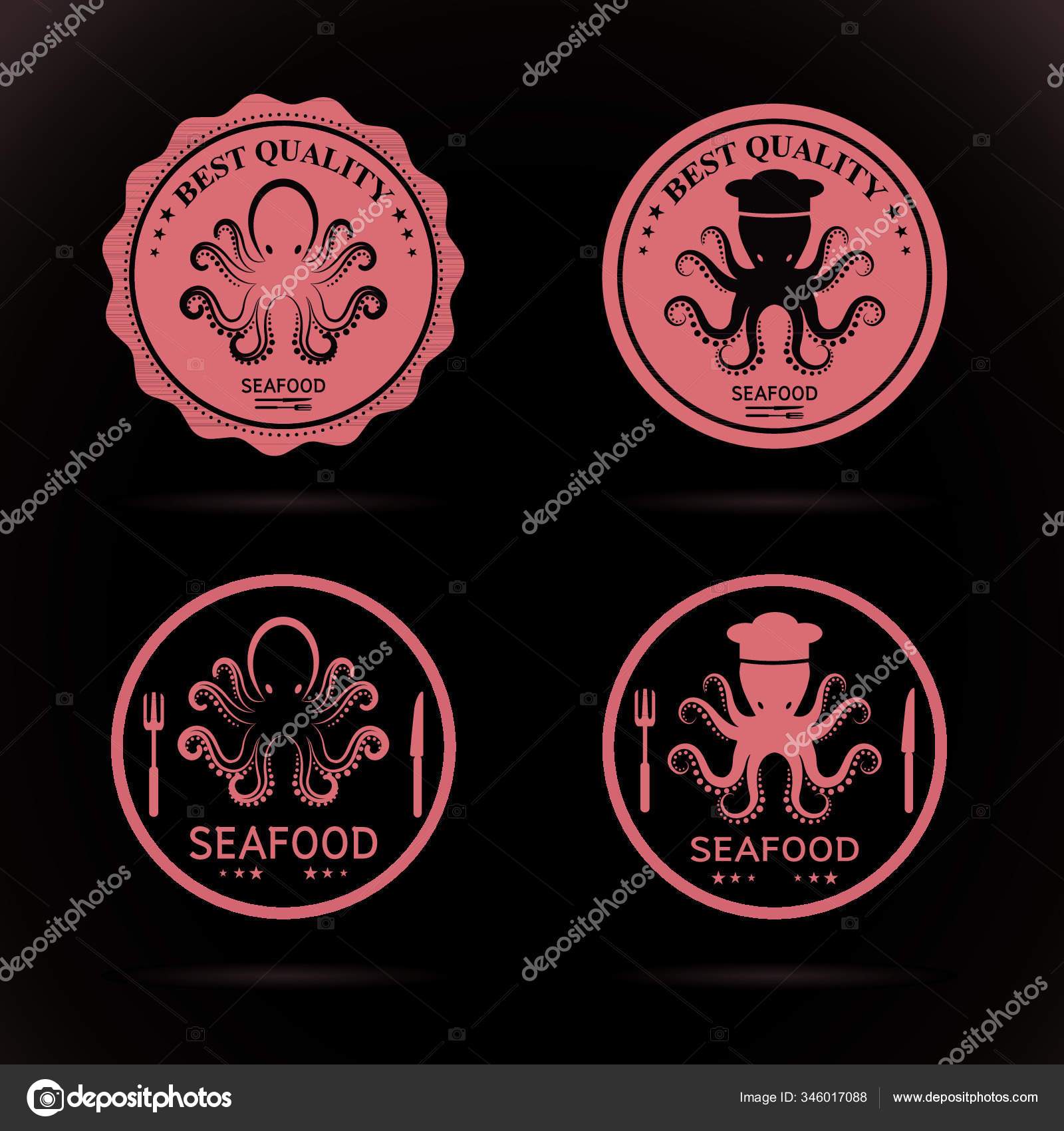 Set Vector Octopus Seafood Labels White Background Animal Logo Stock ...