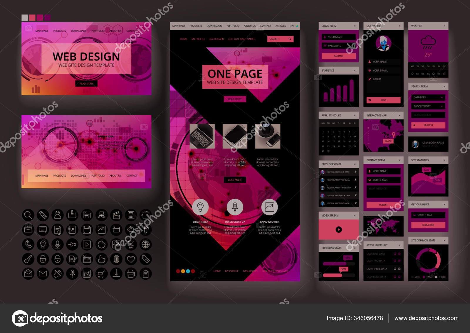 Website Template One Page Design Headers Interface Elements Technology ...