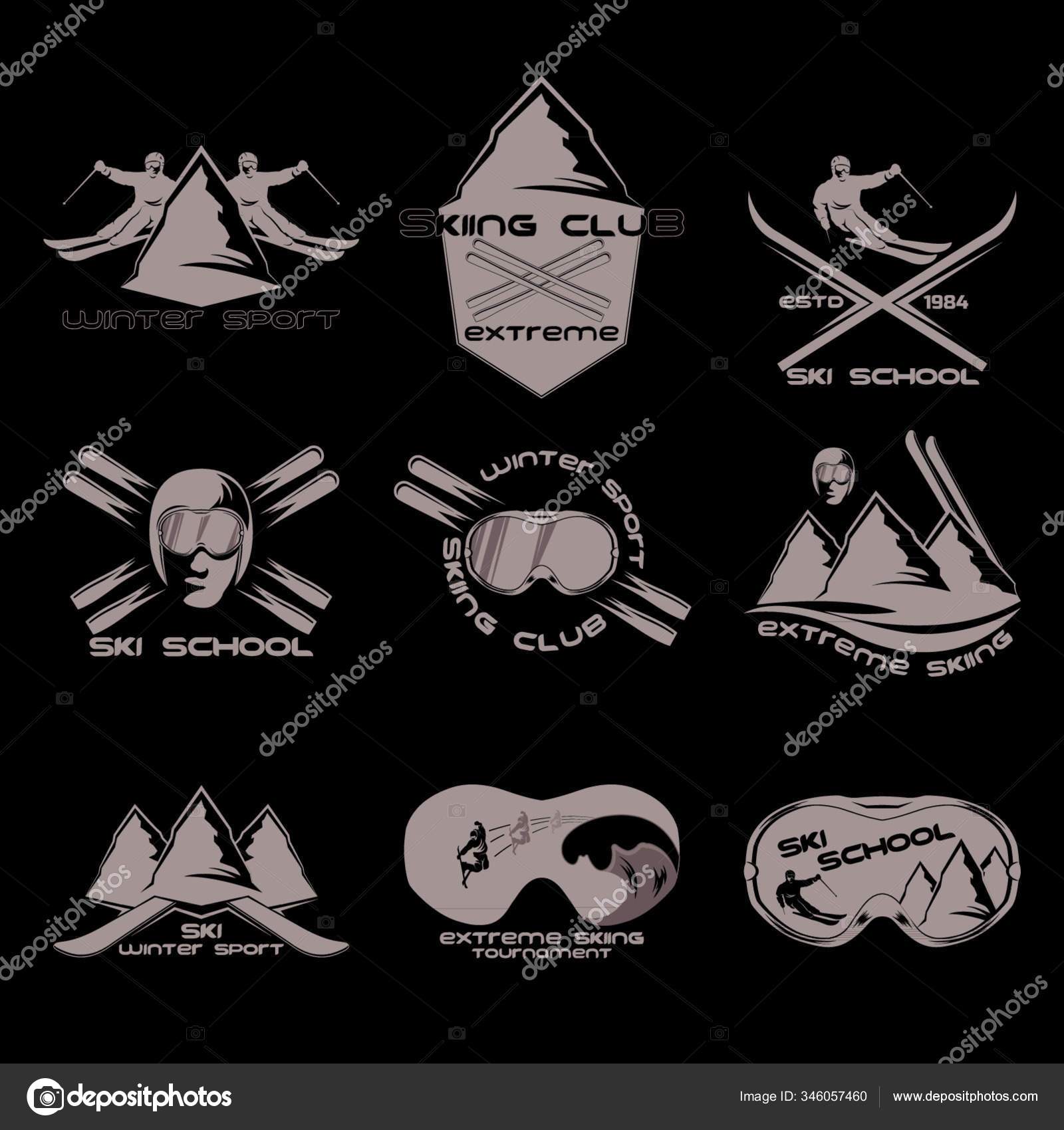 Set Ski Logo Design Template Elements White Background Stock Vector by ...