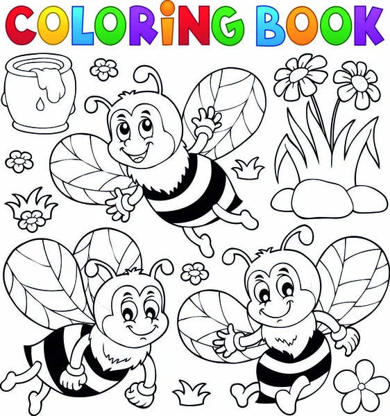 Libro Para Colorear Abejas Felices Tema 1 Eps10 Vector Ilustración 2023