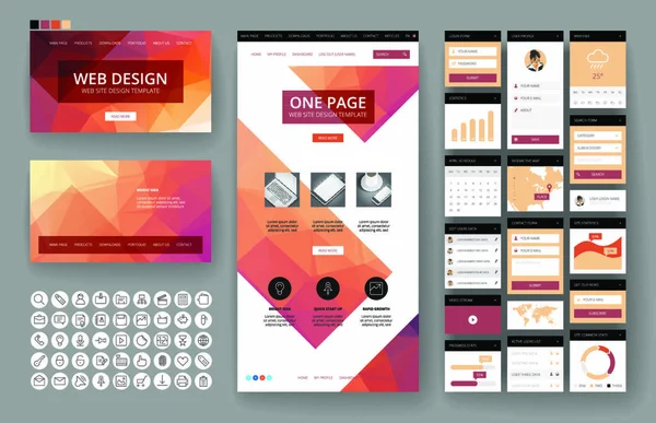 Website Template One Page Design Headers Interface Elements Stock ...