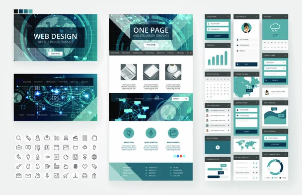 Website Template One Page Design Headers Interface Elements Stock ...