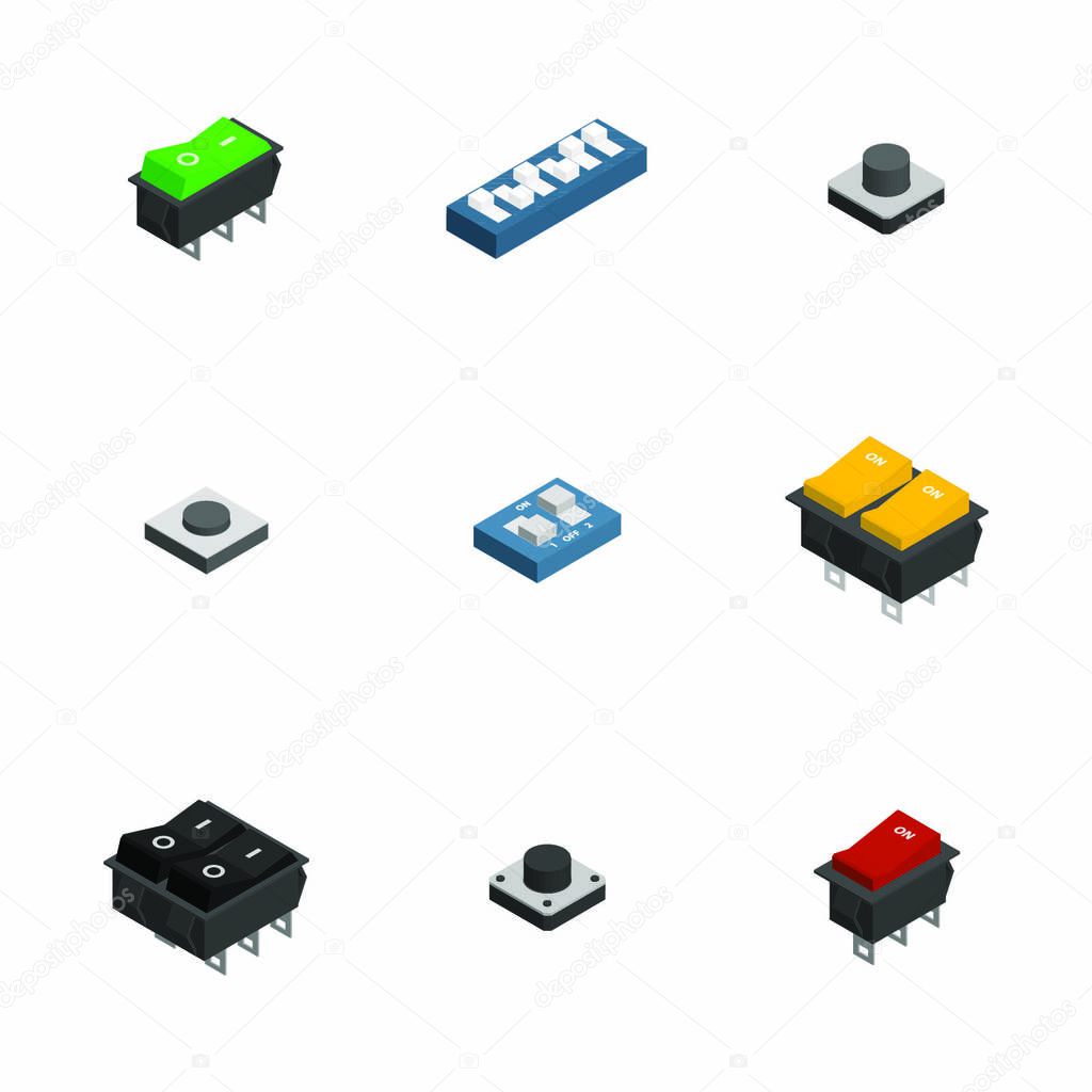 Conjunto de diferentes botones eléctricos e interruptores aislados ...